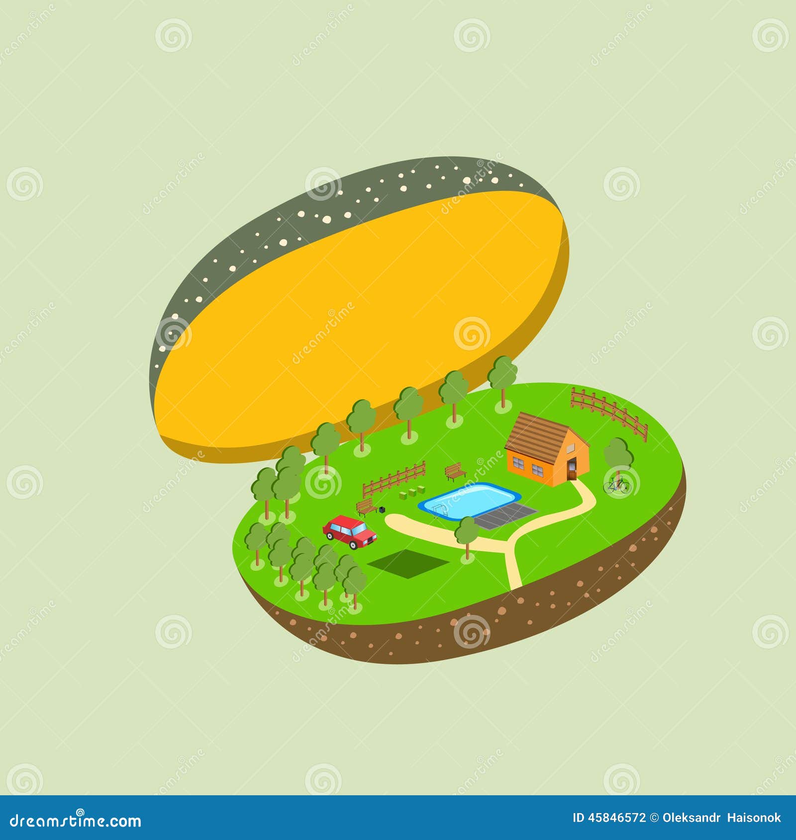 Vector Piece of Land and Sky with Objects Stock Vector - Illustration ...