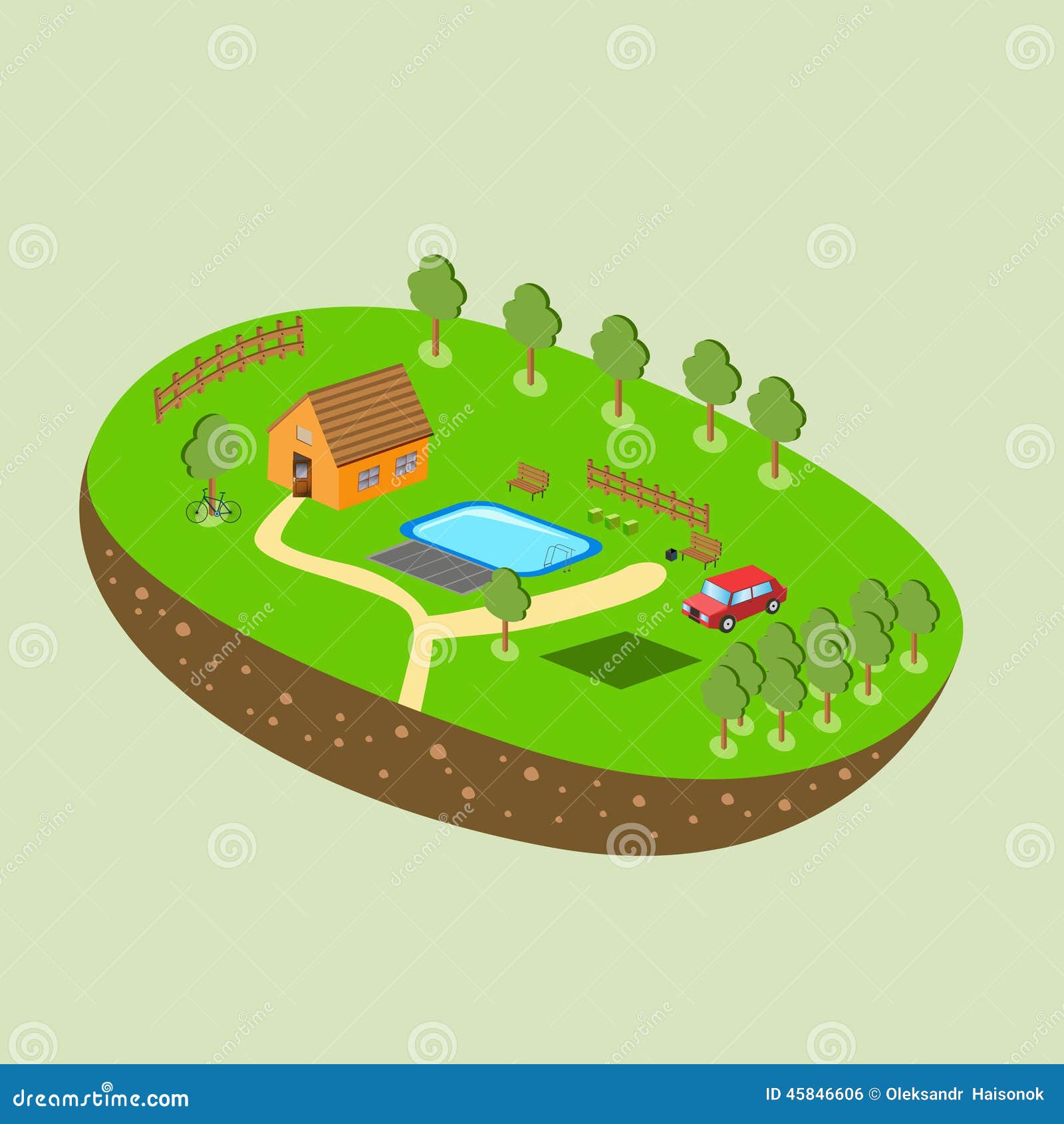 Vector Piece of Land and Sky with Objects Stock Vector - Illustration ...