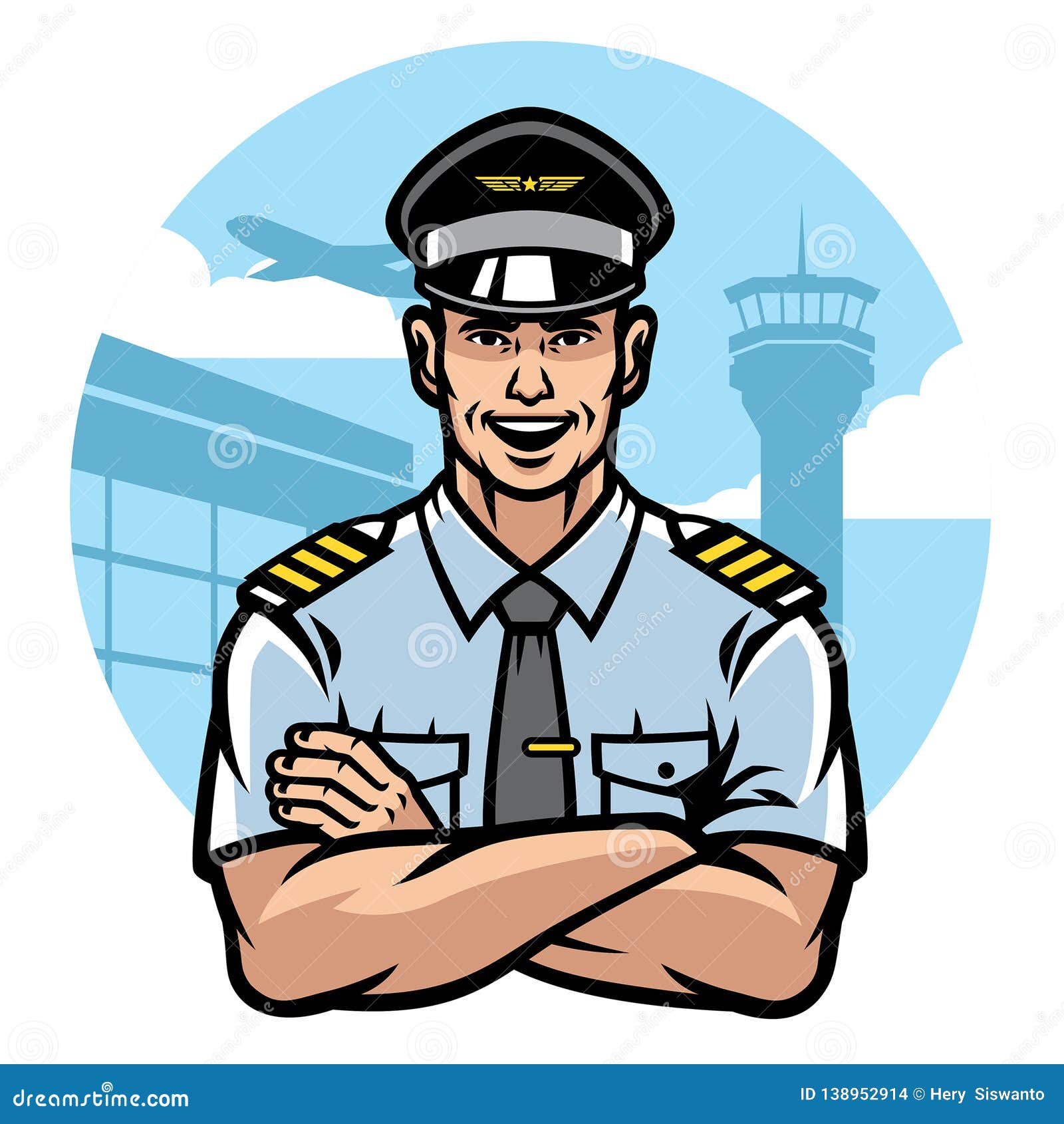 Pilot Smiling and Crossing the Arms Stock Vector - Illustration of ...