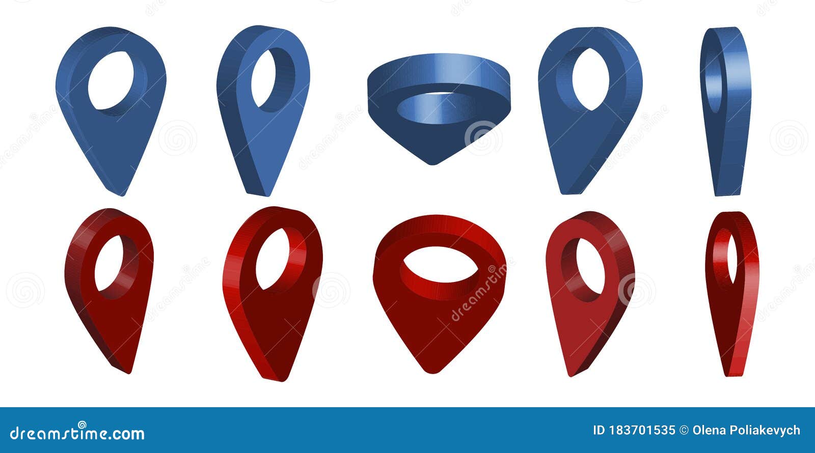 Vector Pin Icon in 3D Format. Red and Blue Pointer Position. Stock ...