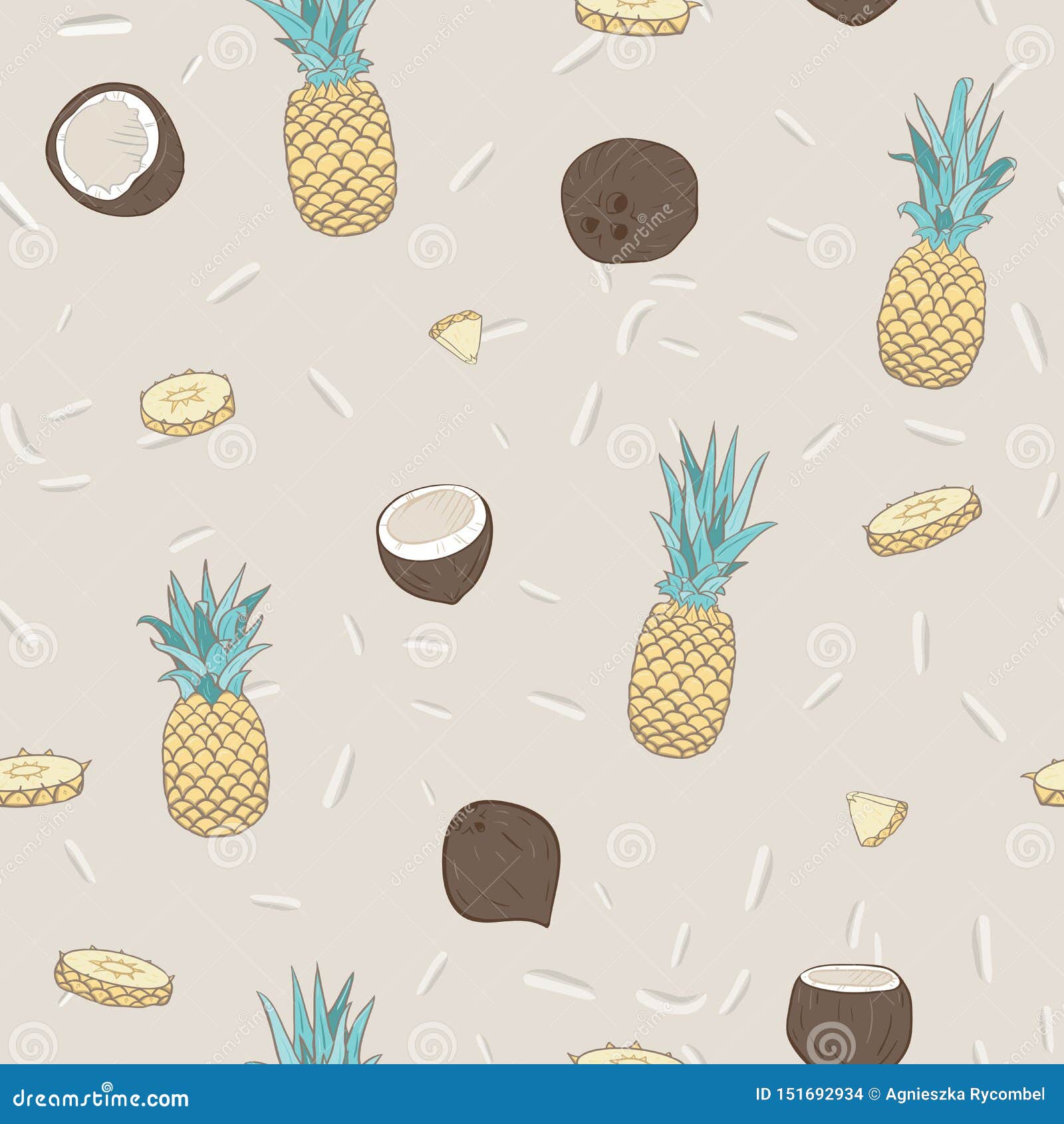 Vector Pina Colada with Coconut Shreds Seamless Pattern Design Stock ...