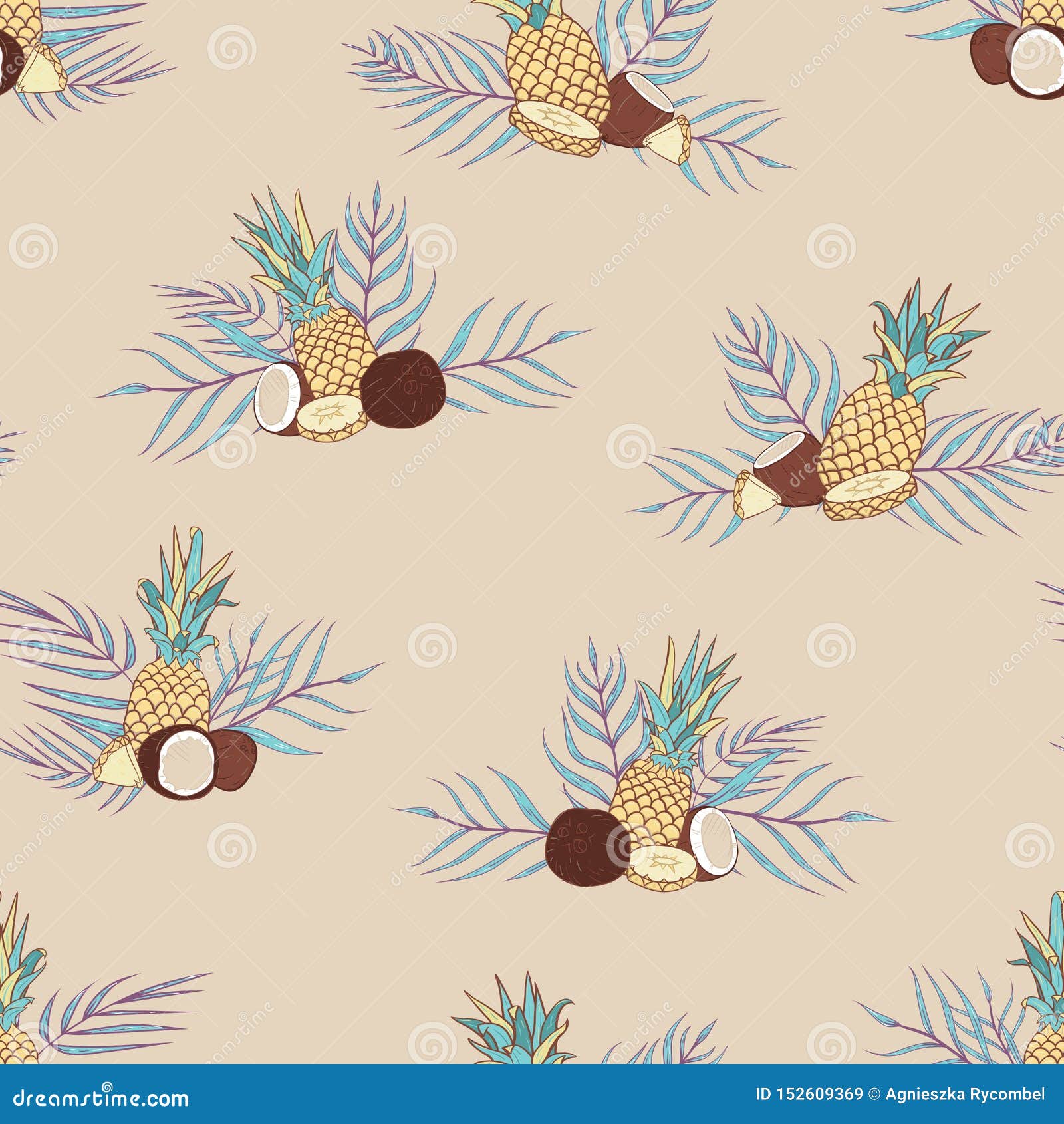 Vector Pina Colada Compositions on Beige Seamless Pattern Background ...