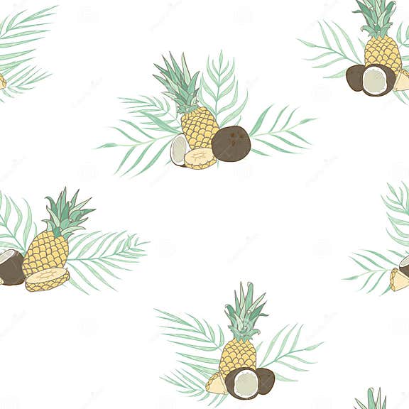 Vector Pina Colada Compositions on White Seamless Pattern Background ...