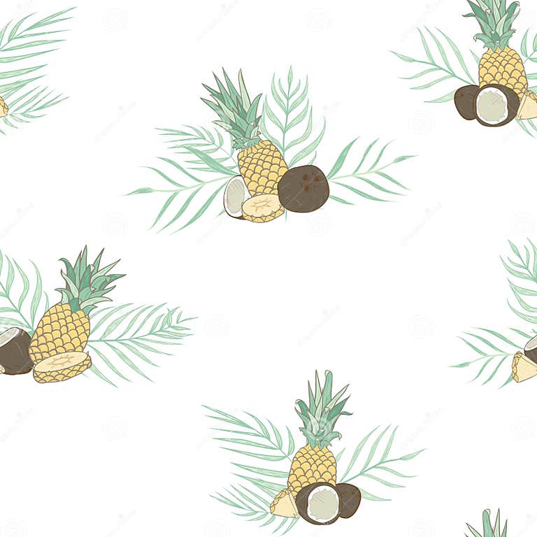Vector Pina Colada Compositions on White Seamless Pattern Background ...
