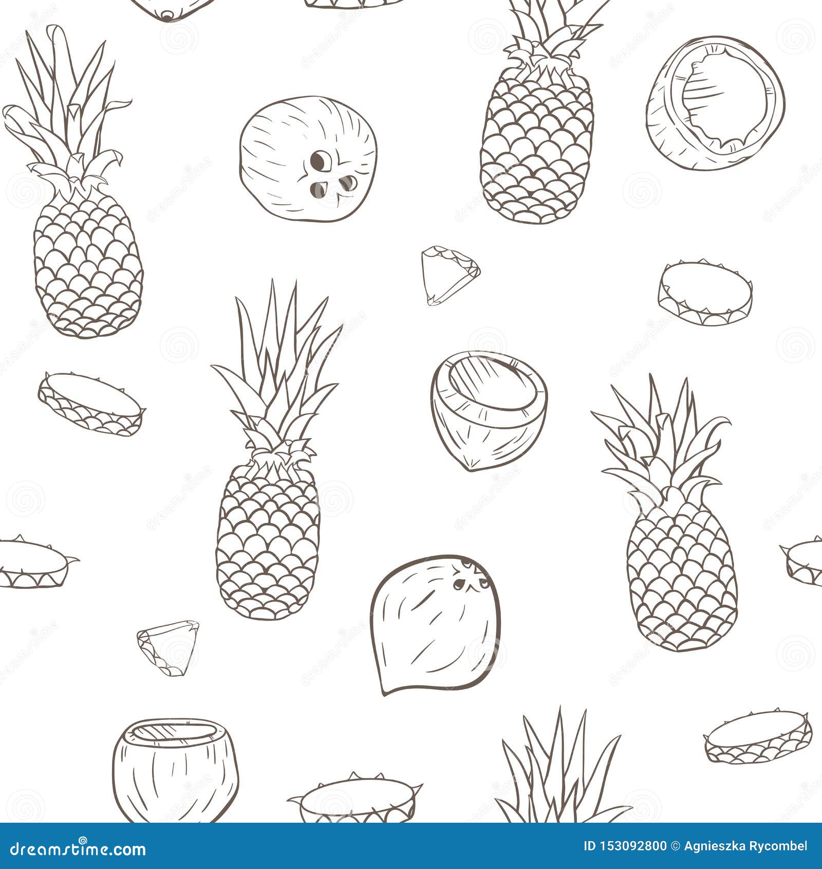 Vector Pina Colada Linart on White Seamless Pattern Background. Stock ...