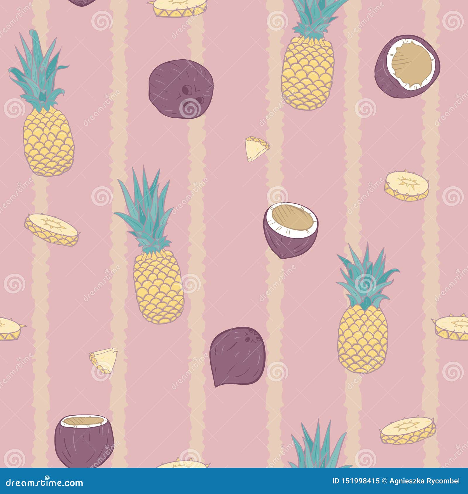 Vector Pina Colada on Loose Stripes Seamless Pattern Design. Stock ...