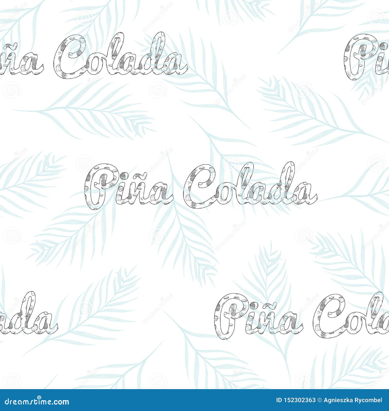 Vector Pina Colada Pattern Letters on Delicate Palm Leaves Seamless ...