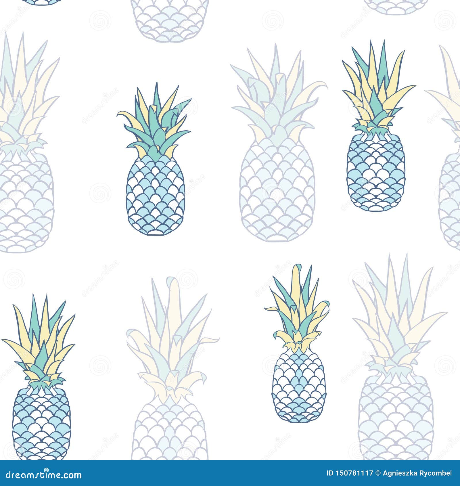 Vector Pineapple Fiesta in Blue Seamless Pattern Design Stock ...