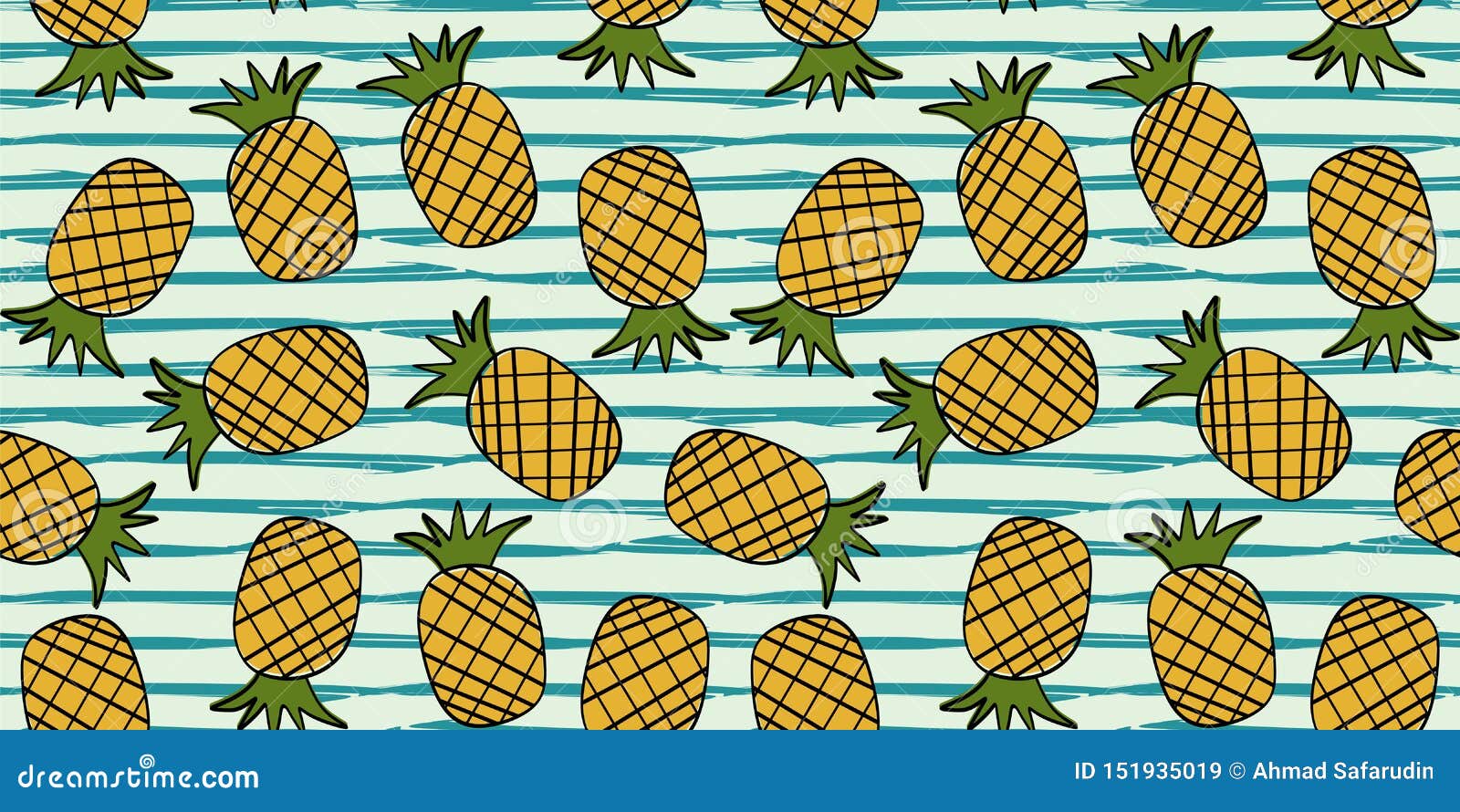Vector Pineapple Seamless Pattern Drawing Colorful Summer Theme Background with Childish Hand ...
