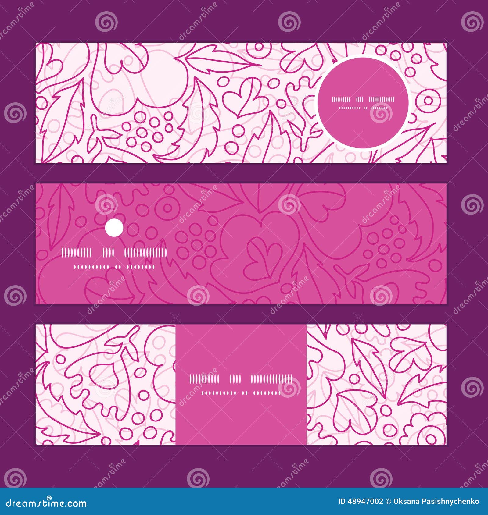 Vector Pink Flowers Lineart Horizontal Banners Set Stock Vector ...