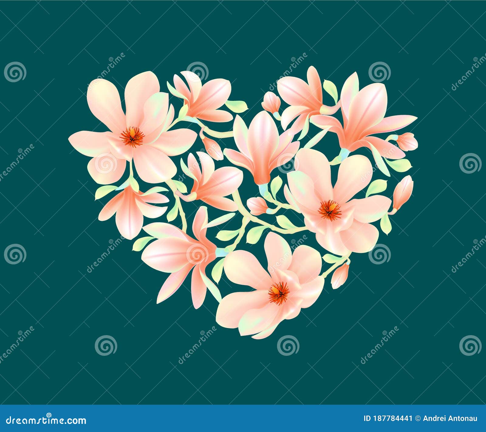 830_Magnolia_heart stock vector. Illustration of heart - 187784441