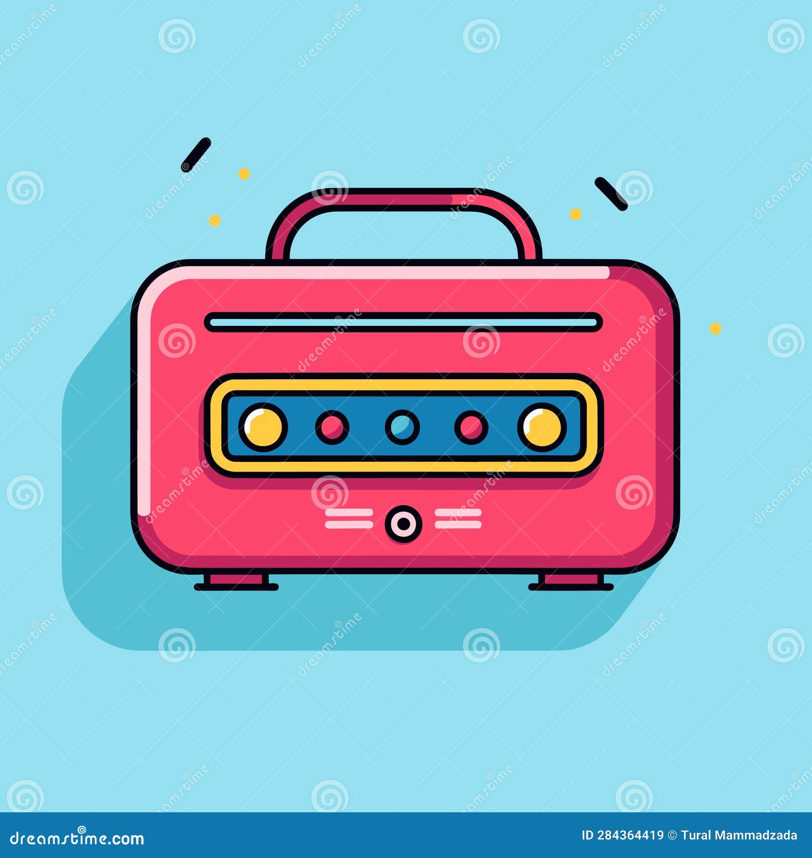 Vector of a Pink Radio on a Vibrant Blue Background, with a Retro Icon ...