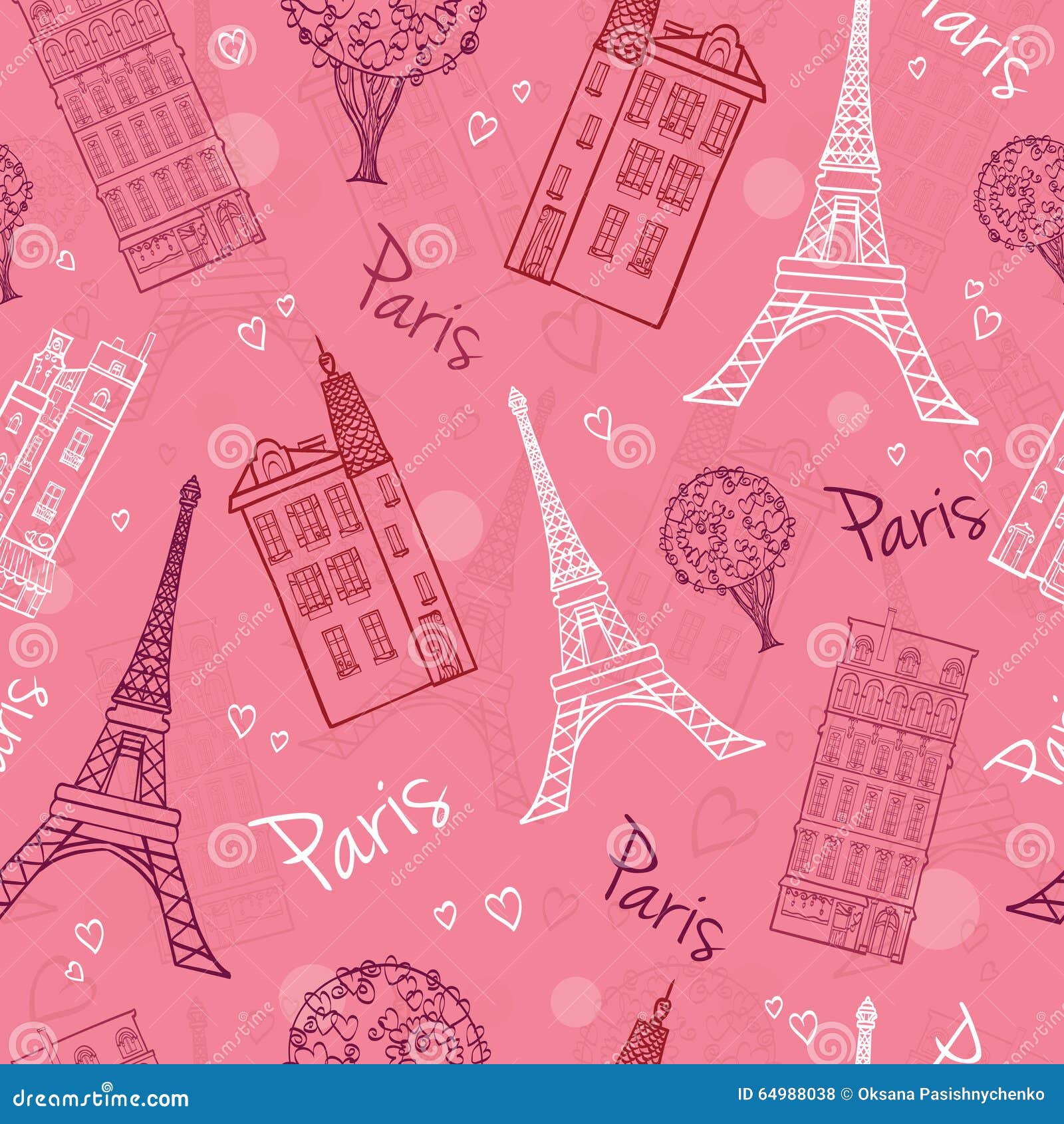 Vector Pink Romantic Paris Streets Seamless Stock Vector - Illustration ...