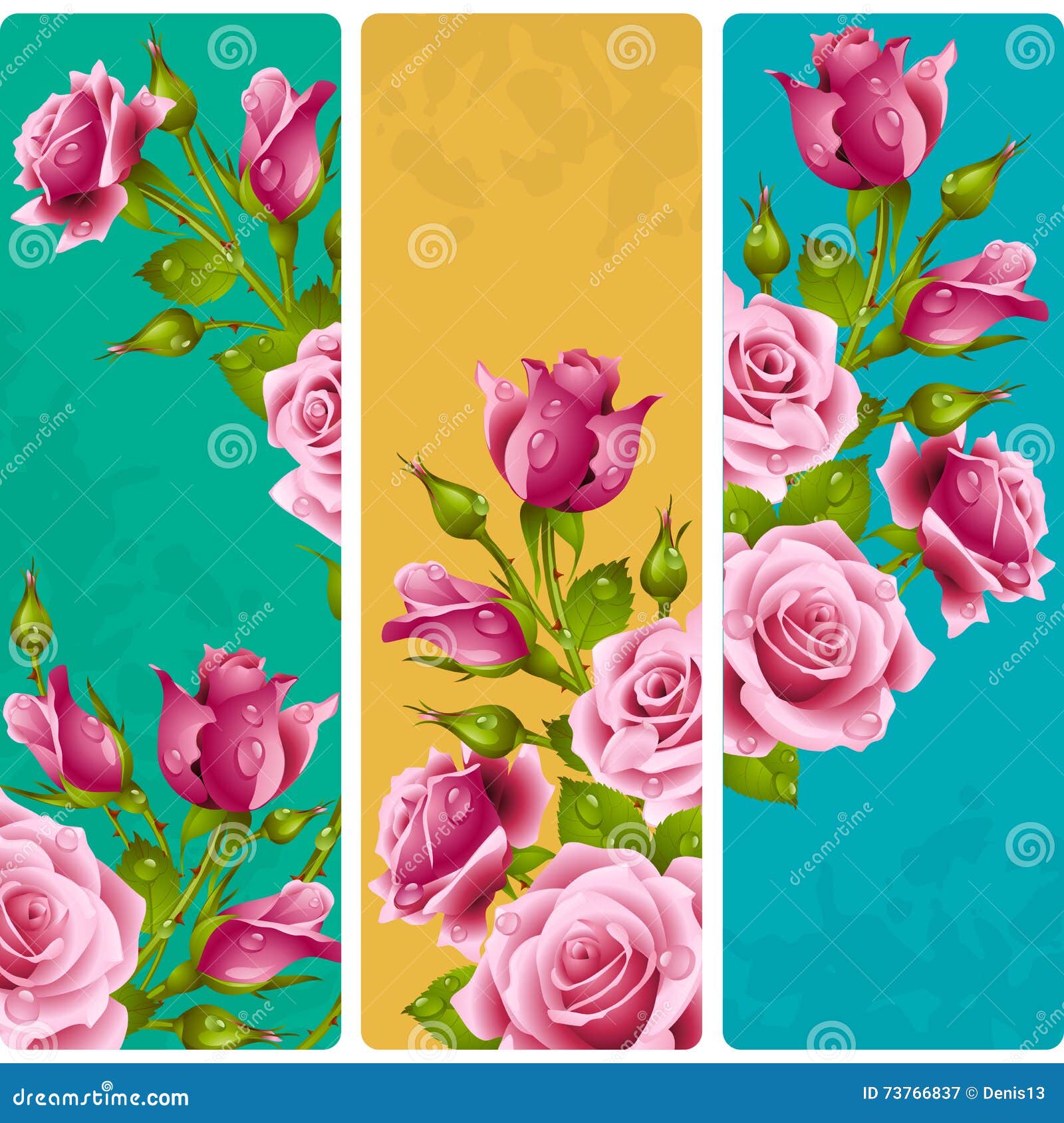 Vector Pink Rose Frames. Set of Floral Vertical Banners Stock Vector ...