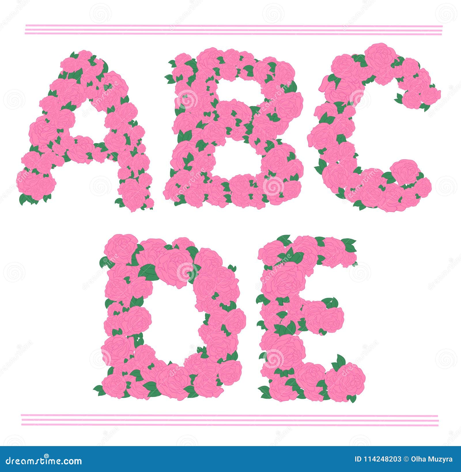 Vector Pink Roses Font - a-E Decor Letters Stock Vector - Illustration ...