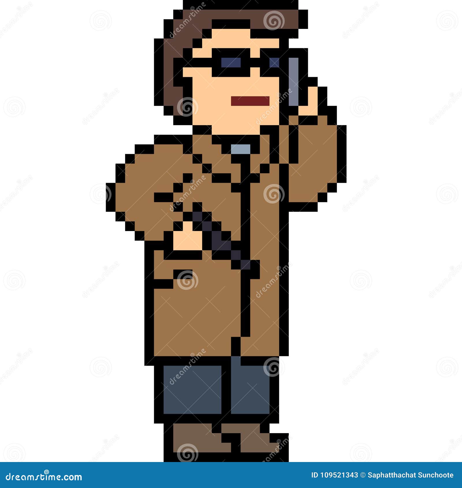 Vector pixel art agent stock vector. Illustration of pistol - 109521343