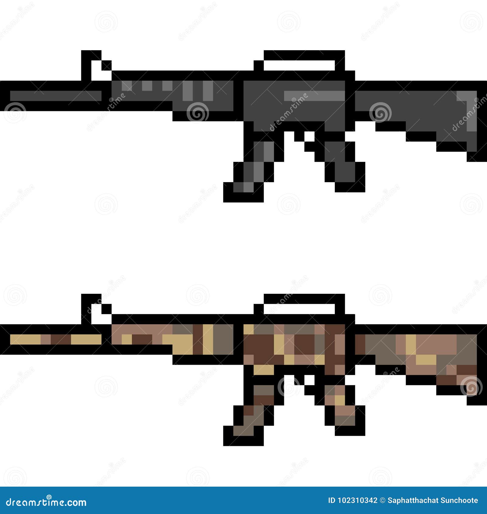 Vector Pixel Art Assault Rifle Stock Vector - Illustration of ...