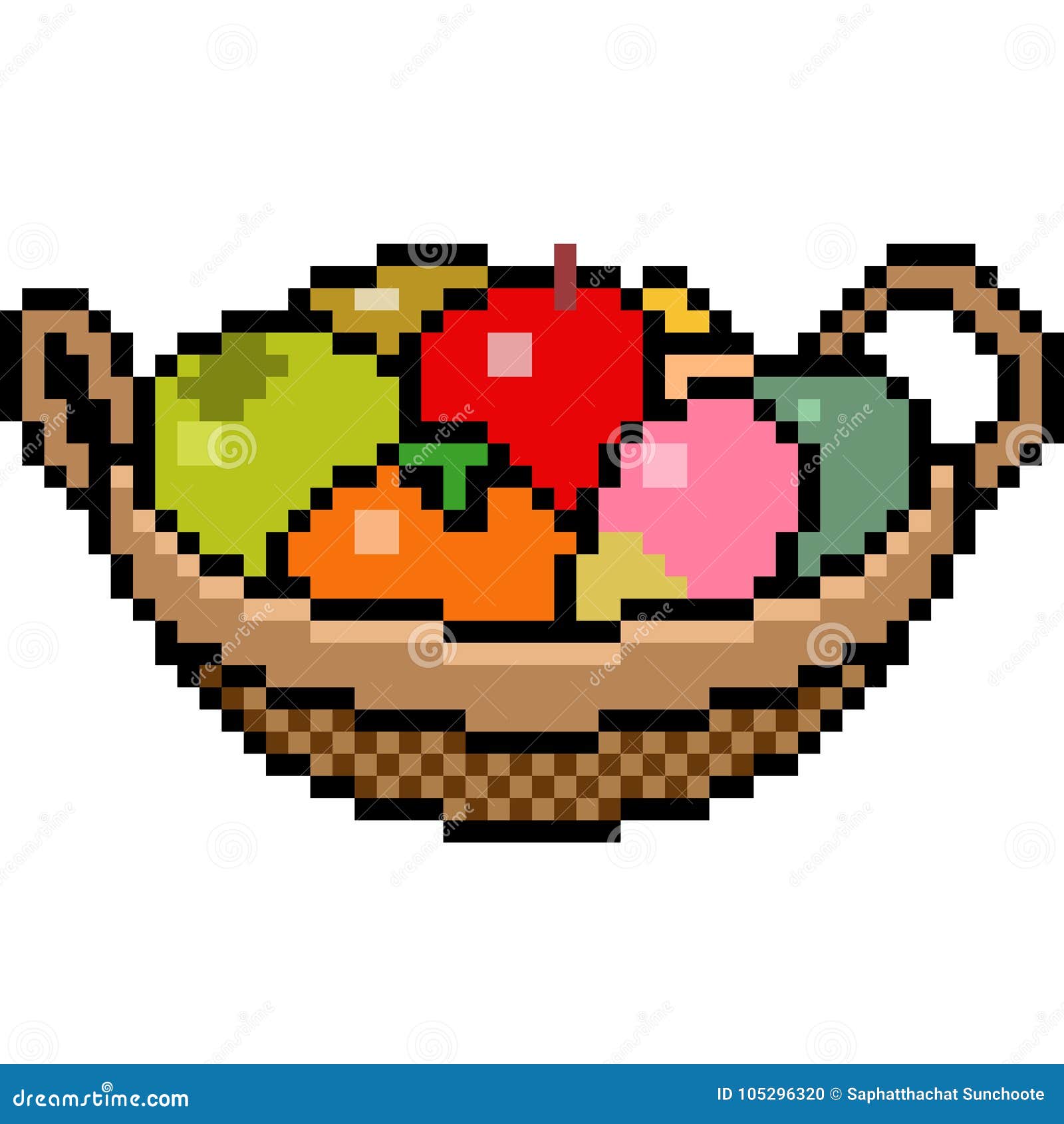 Vector Pixel Art Basket Fruit Stock Vector - Illustration of apple ...