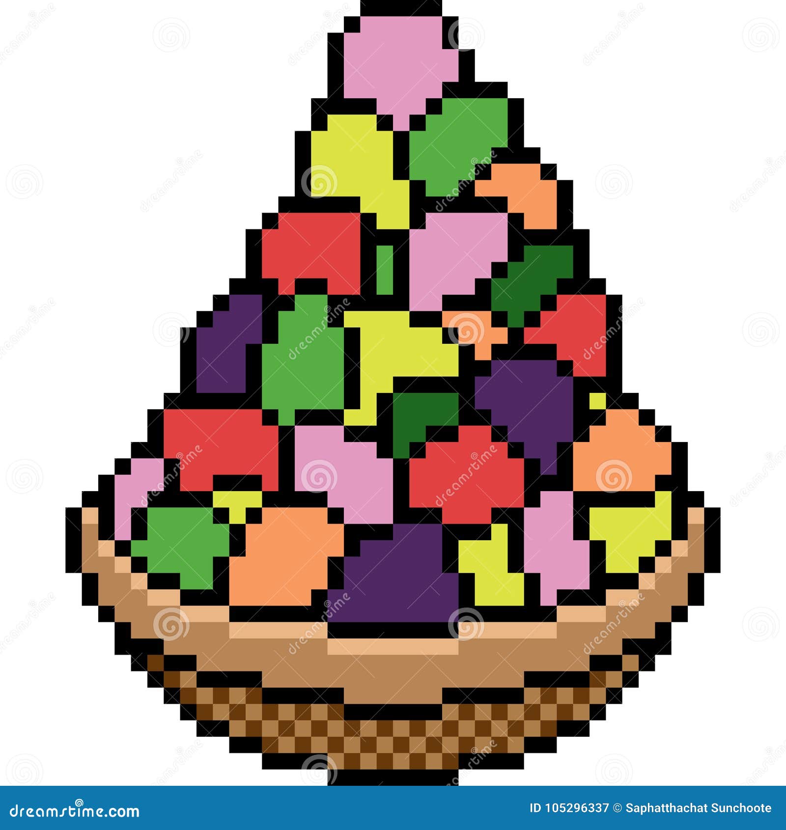 Vector Pixel Art Basket Fruit Stock Vector - Illustration of full ...