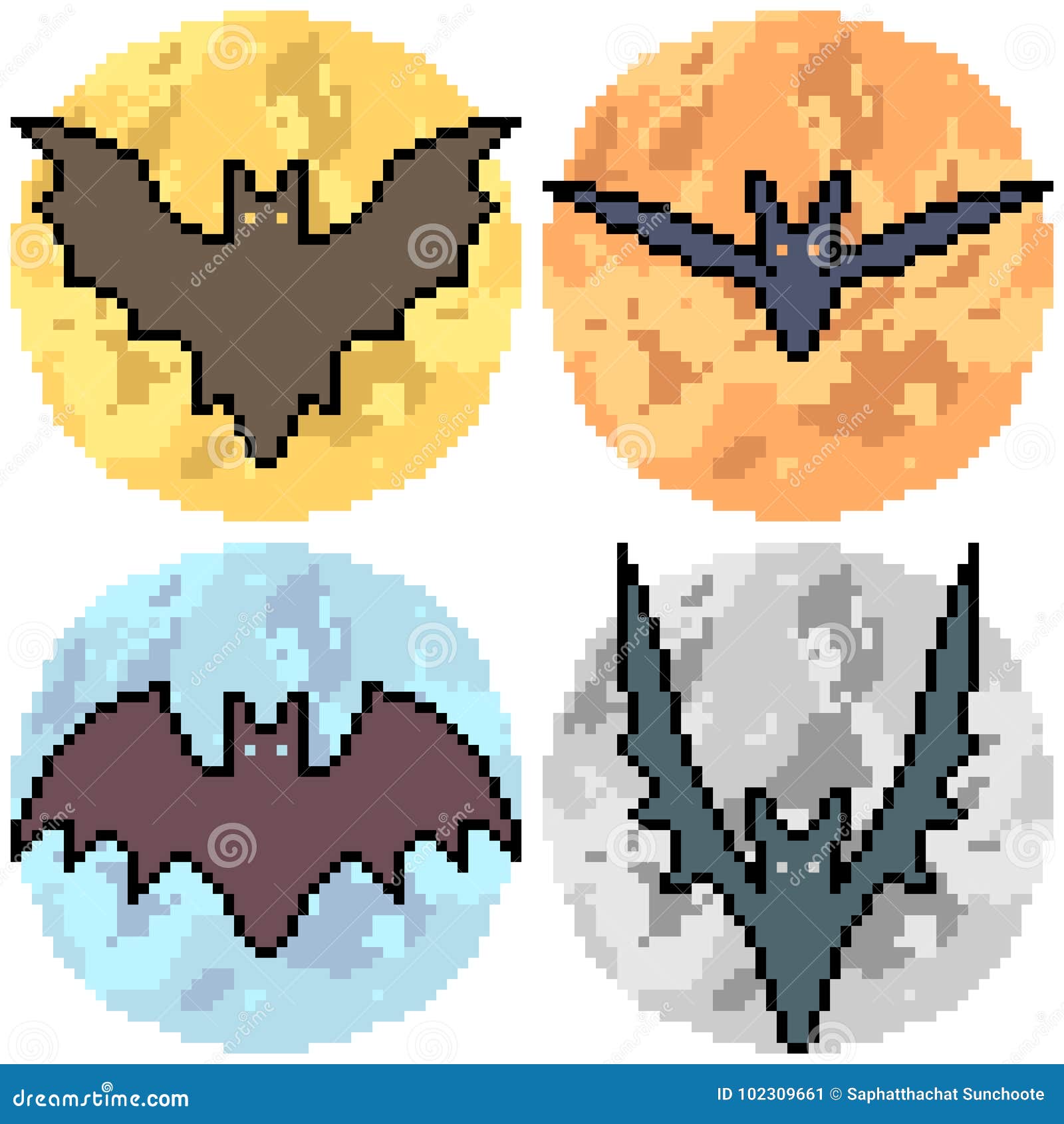 Vector pixel art bat night stock vector. Illustration of colorful ...