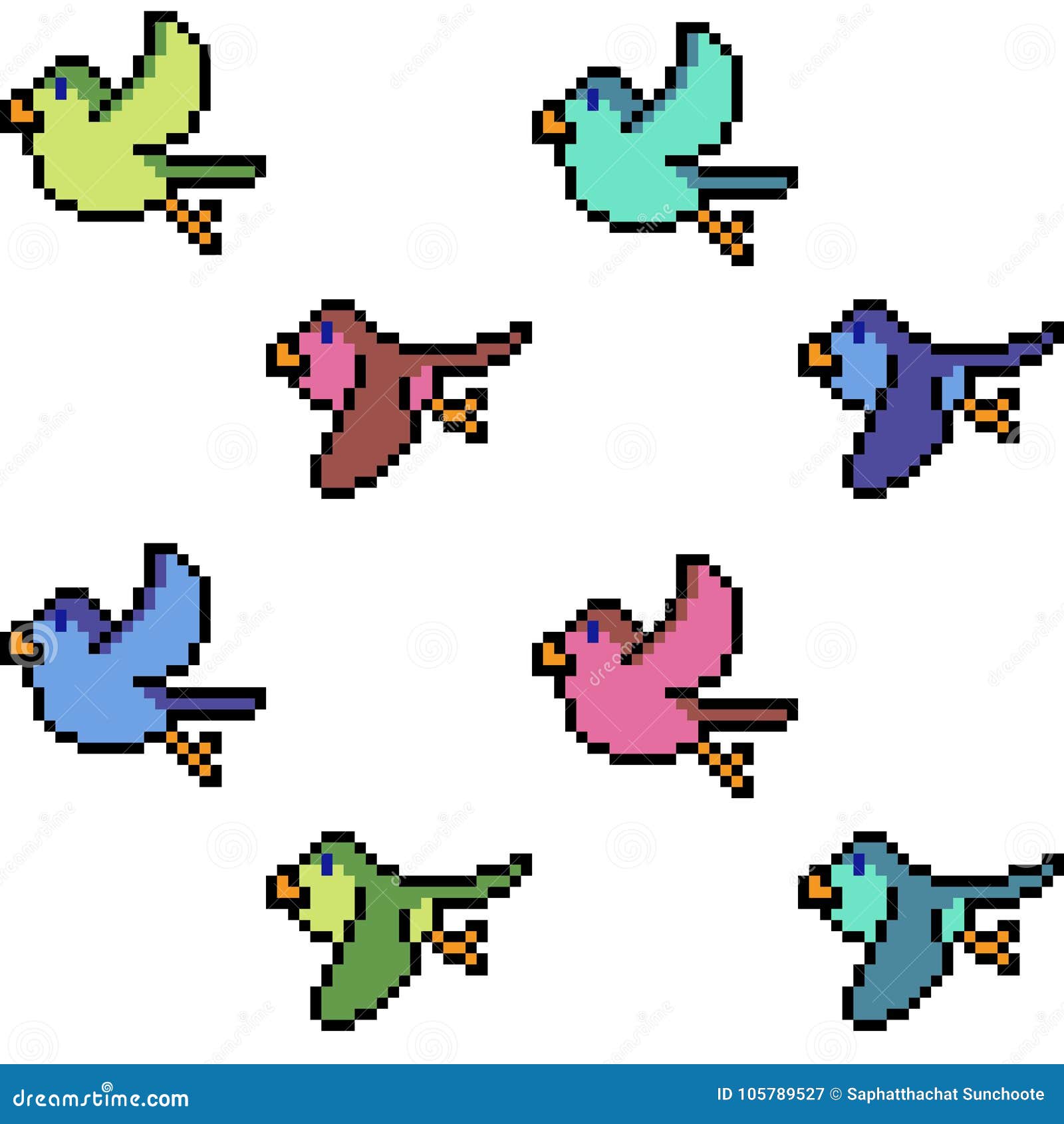 Vector pixel art bird fly stock vector. Illustration of icon - 105789527