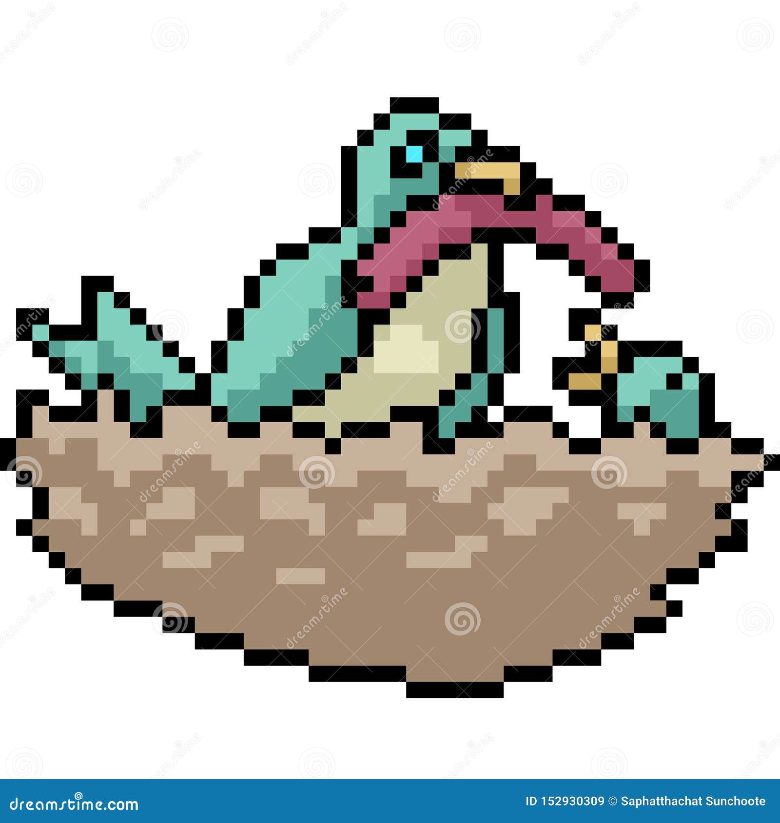 Vector pixel art bird nest stock vector. Illustration of cartoon ...