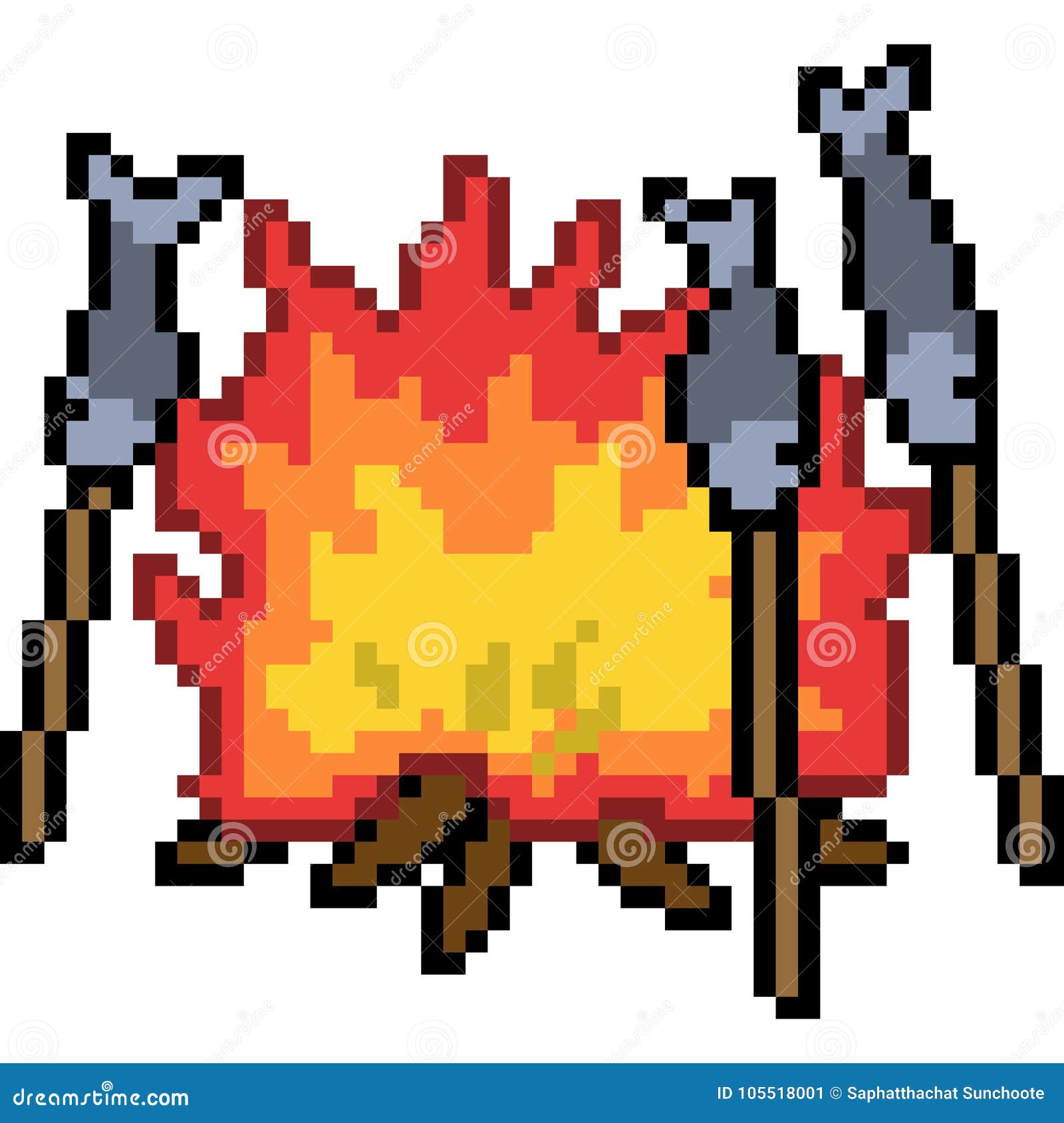 Vector Pixel Art Bon Fire Cocking Stock Vector - Illustration of party ...