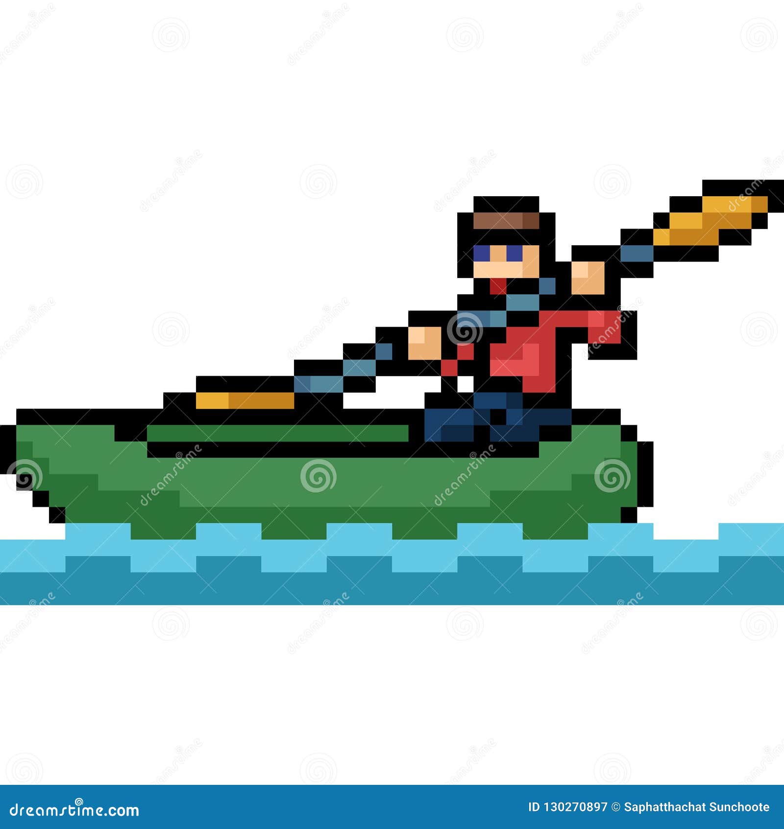 Vector Pixel Art Canoe Boat Stock Vector - Illustration of cute, paddle ...