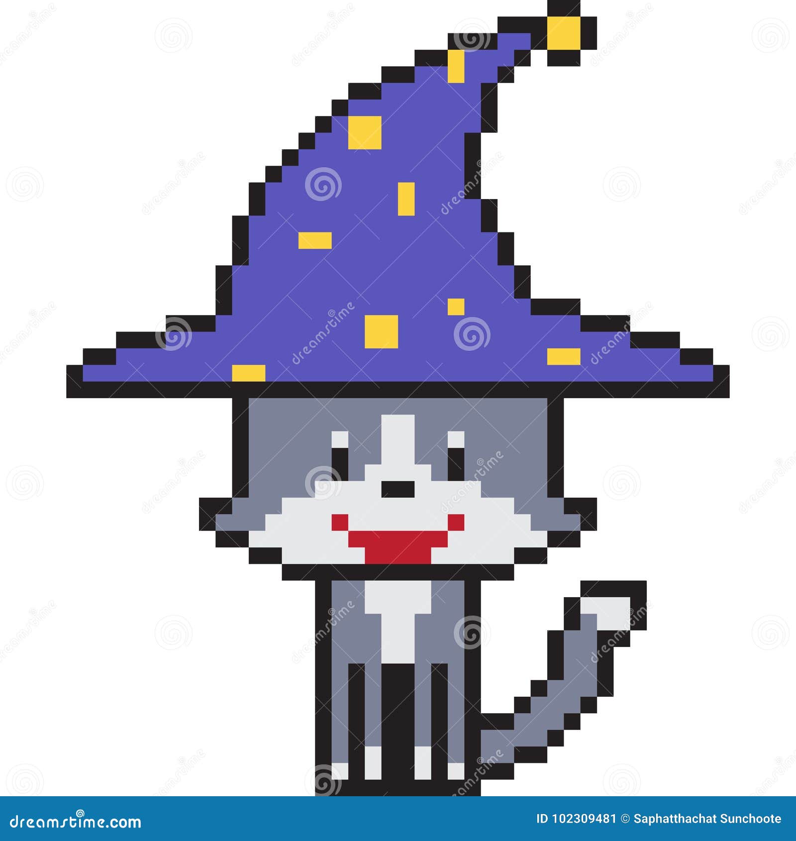 Vector pixel art witch cat stock vector. Illustration of halloween ...