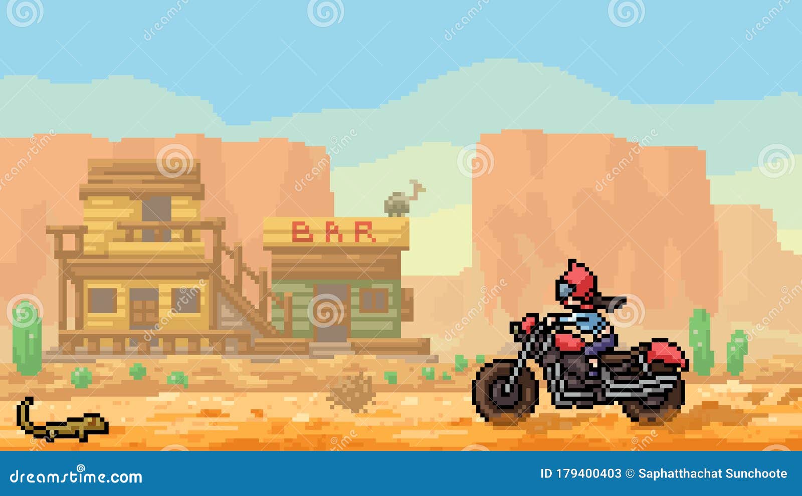 Vector Pixel Art Desert Wild West Stock Vector - Illustration of road ...