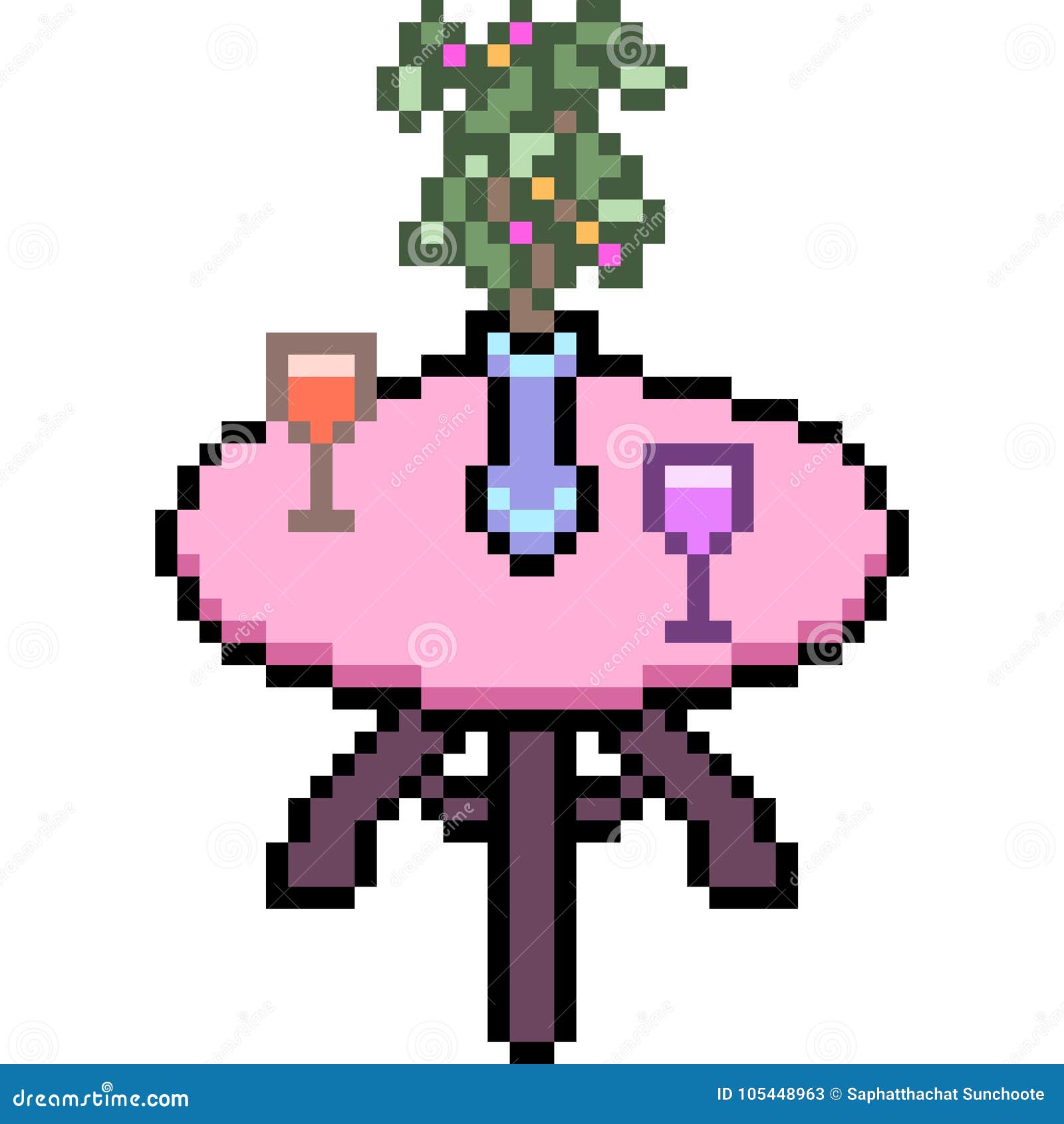 Vector Pixel Art Drink Table Stock Vector - Illustration of wine, vase ...