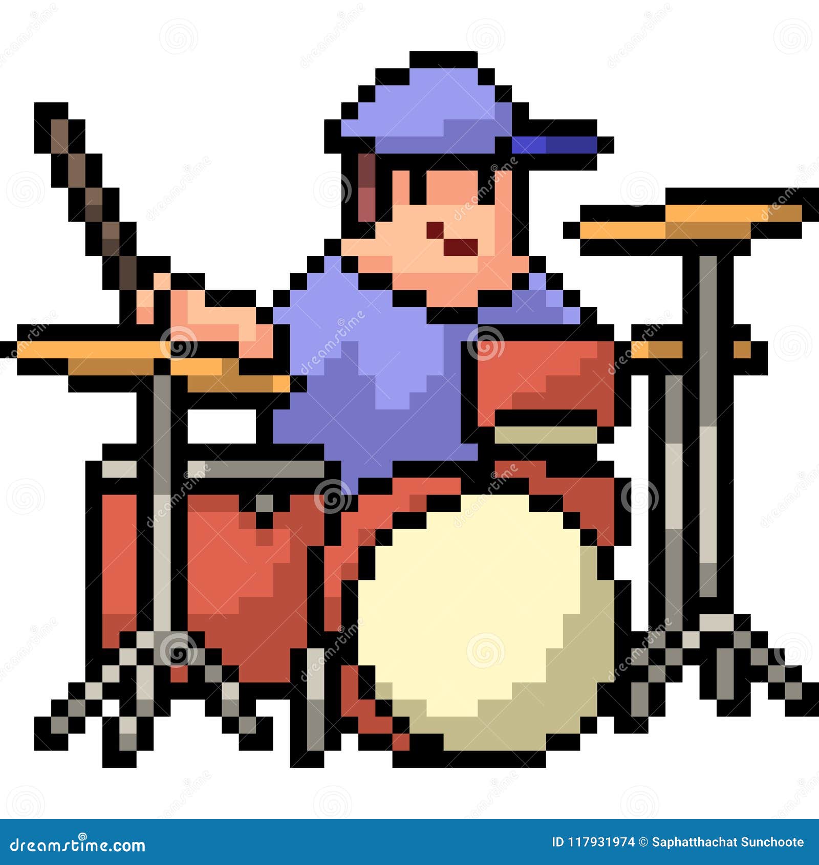 Vector Pixel Art Drum Set Play Stock Vector - Illustration of pixel, vector: 117931974