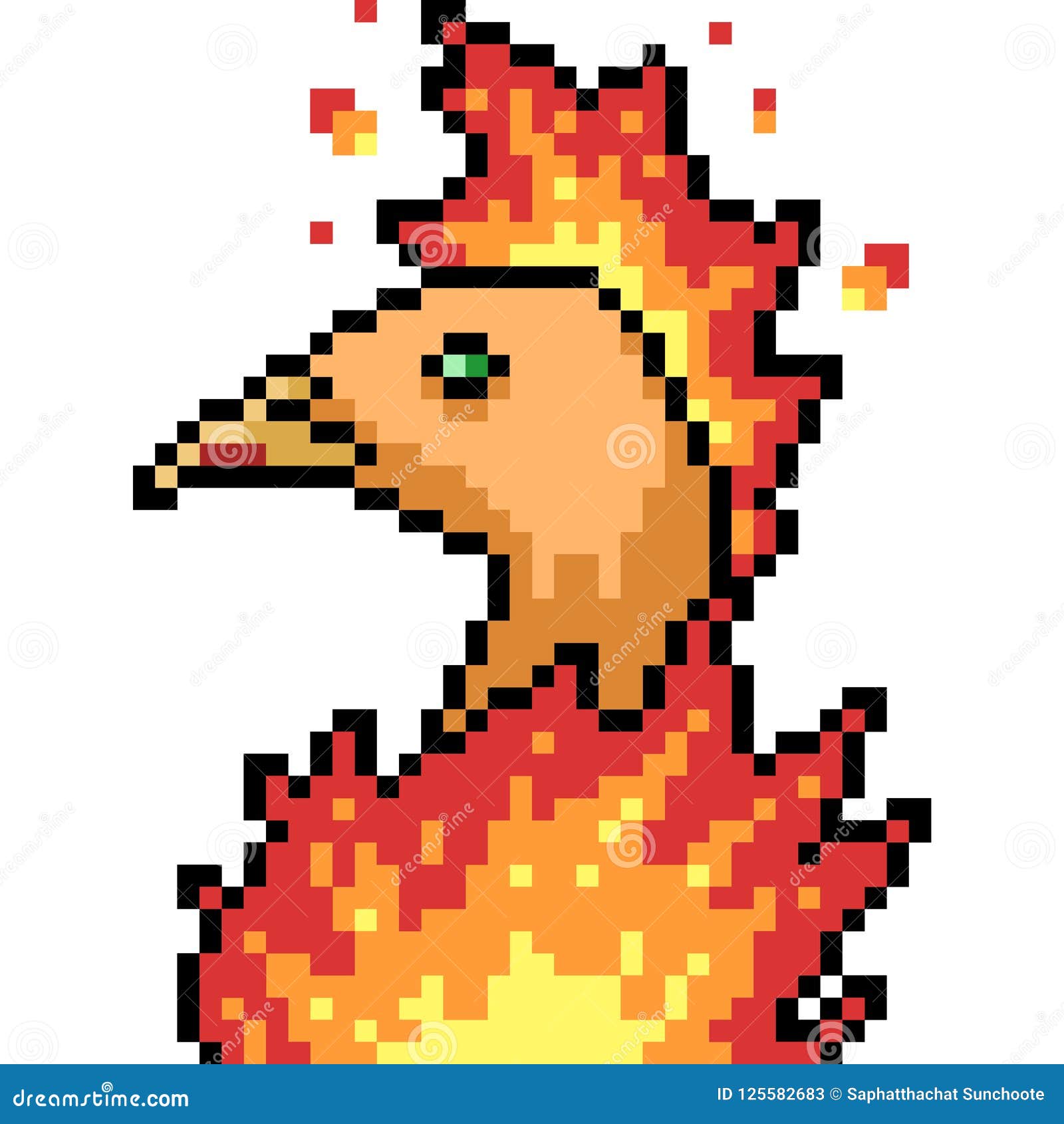 Vector pixel art fire bird stock vector. Illustration of animal - 125582683