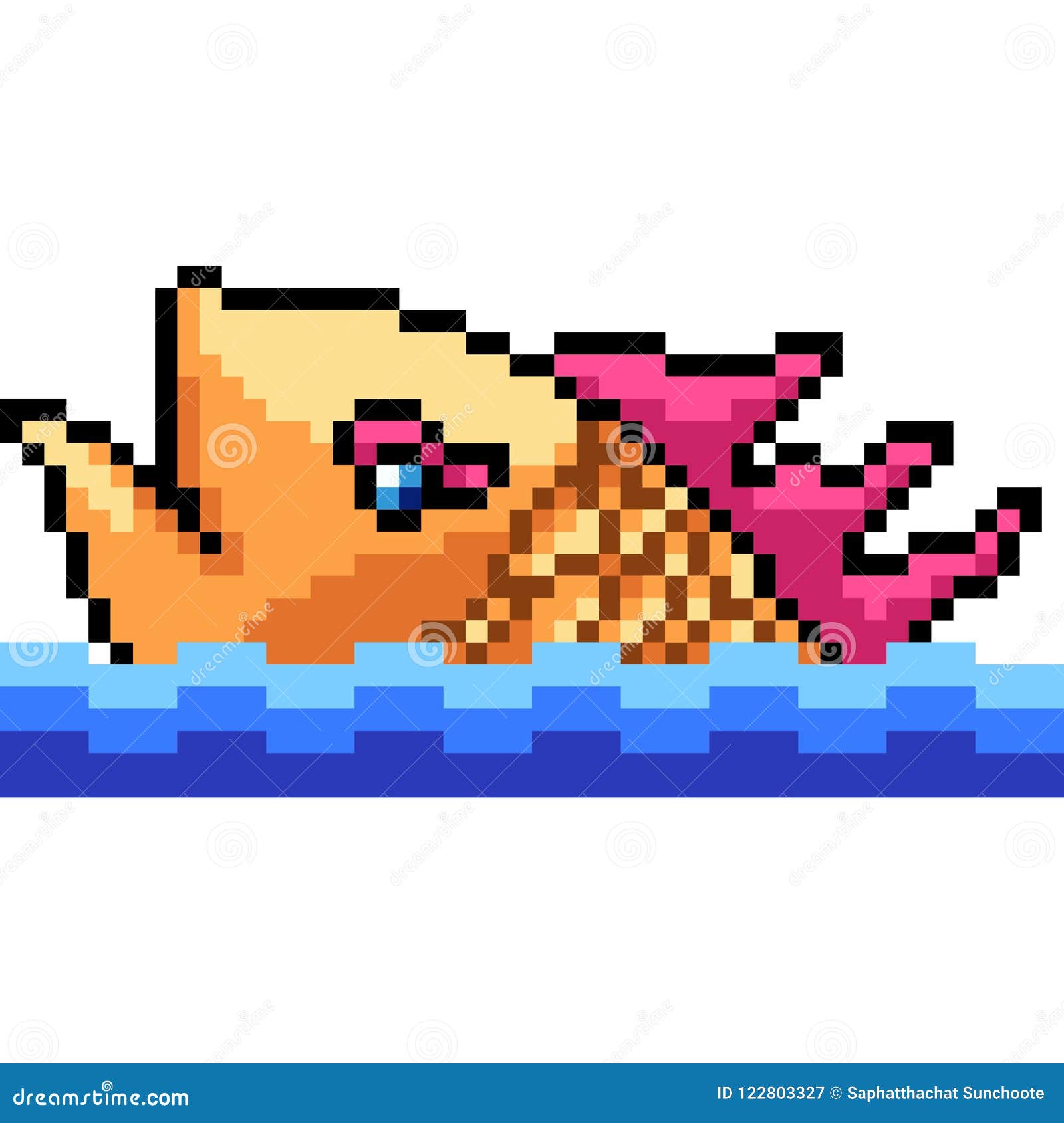 Vector pixel art fish swim stock vector. Illustration of icon - 122803327