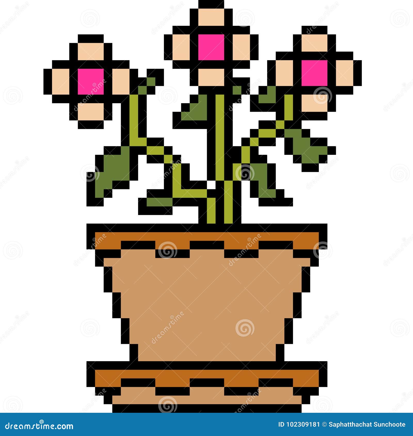 Vector Pixel Art Flower Pot Stock Vector - Illustration of flower ...