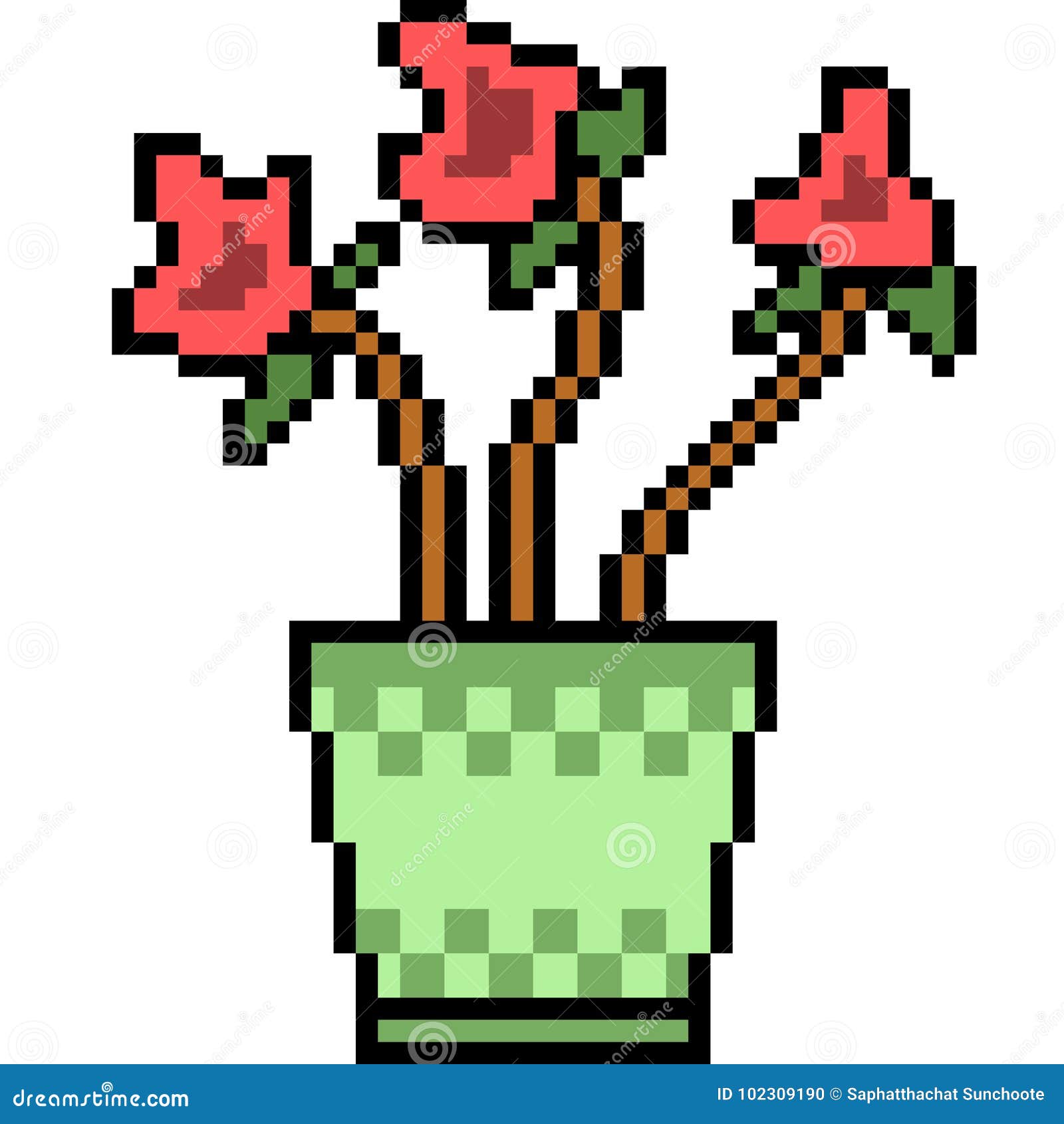 Vector Pixel Art Flower Pot Stock Vector - Illustration of leaf ...