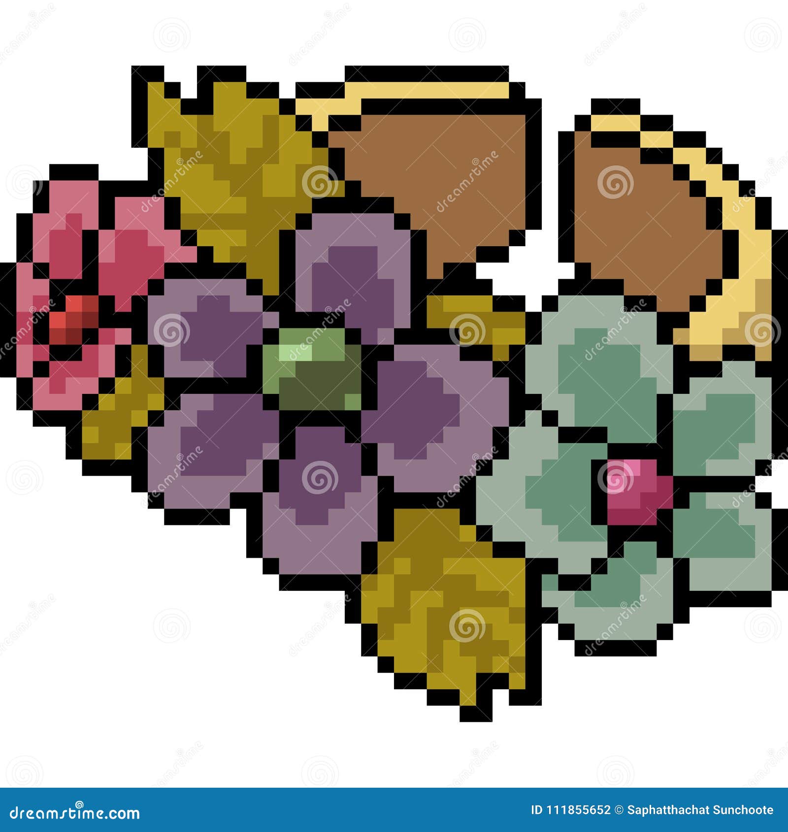 Vector Pixel Art Flower Ring Stock Vector - Illustration of leaf ...