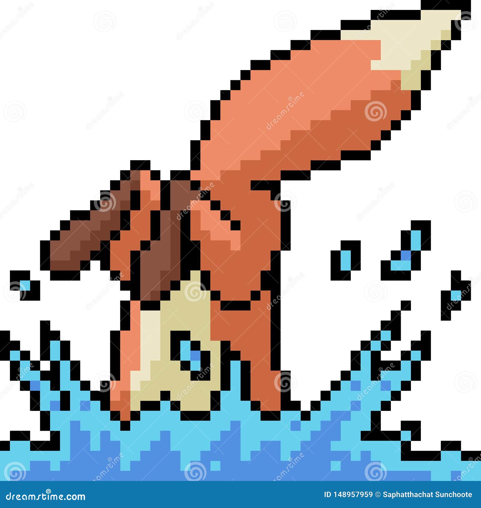 Vector pixel art fox dive stock vector. Illustration of water - 148957959