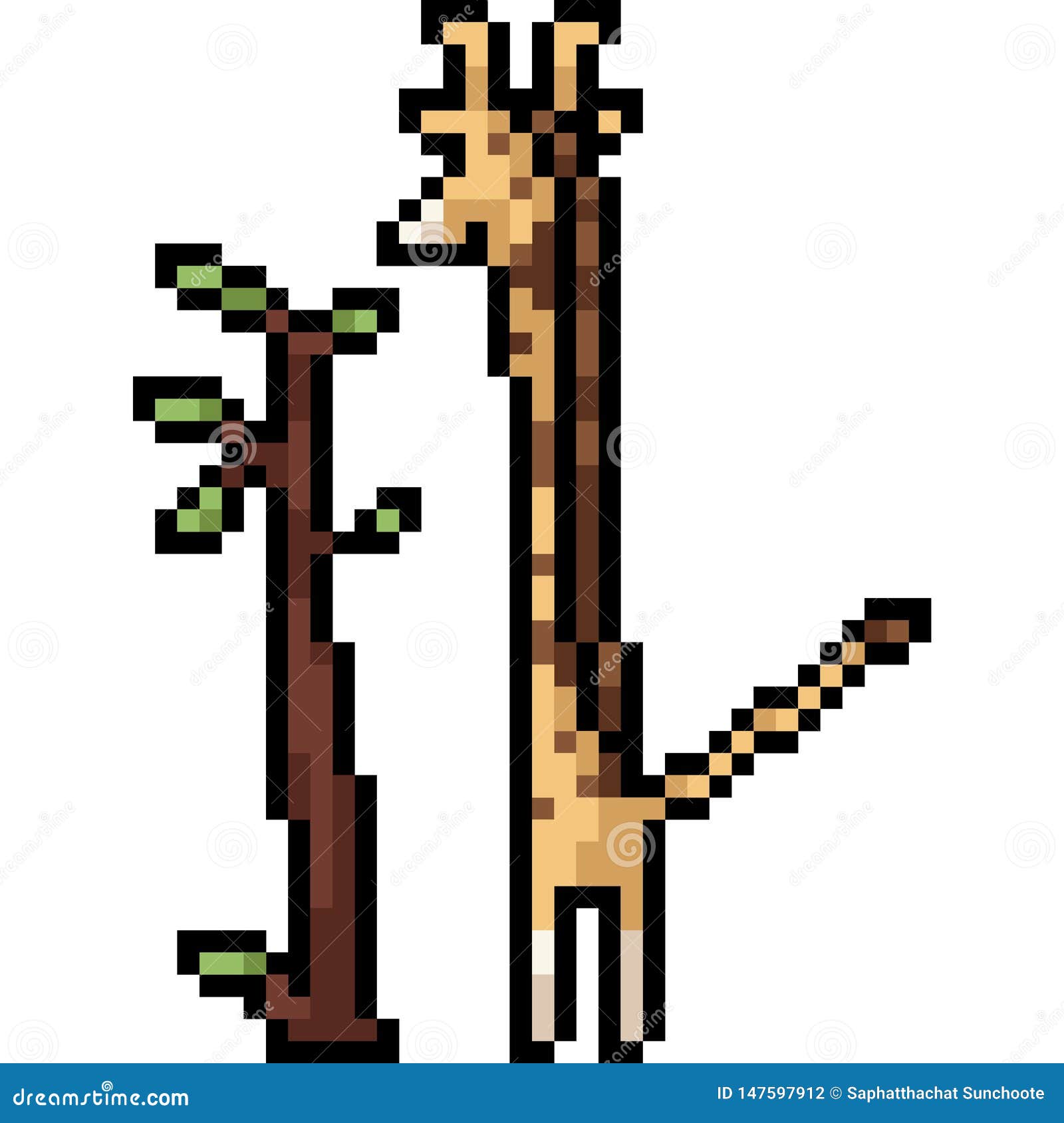 Vector Pixel Art Giraffe Tall Stock Vector - Illustration of neck, tree ...