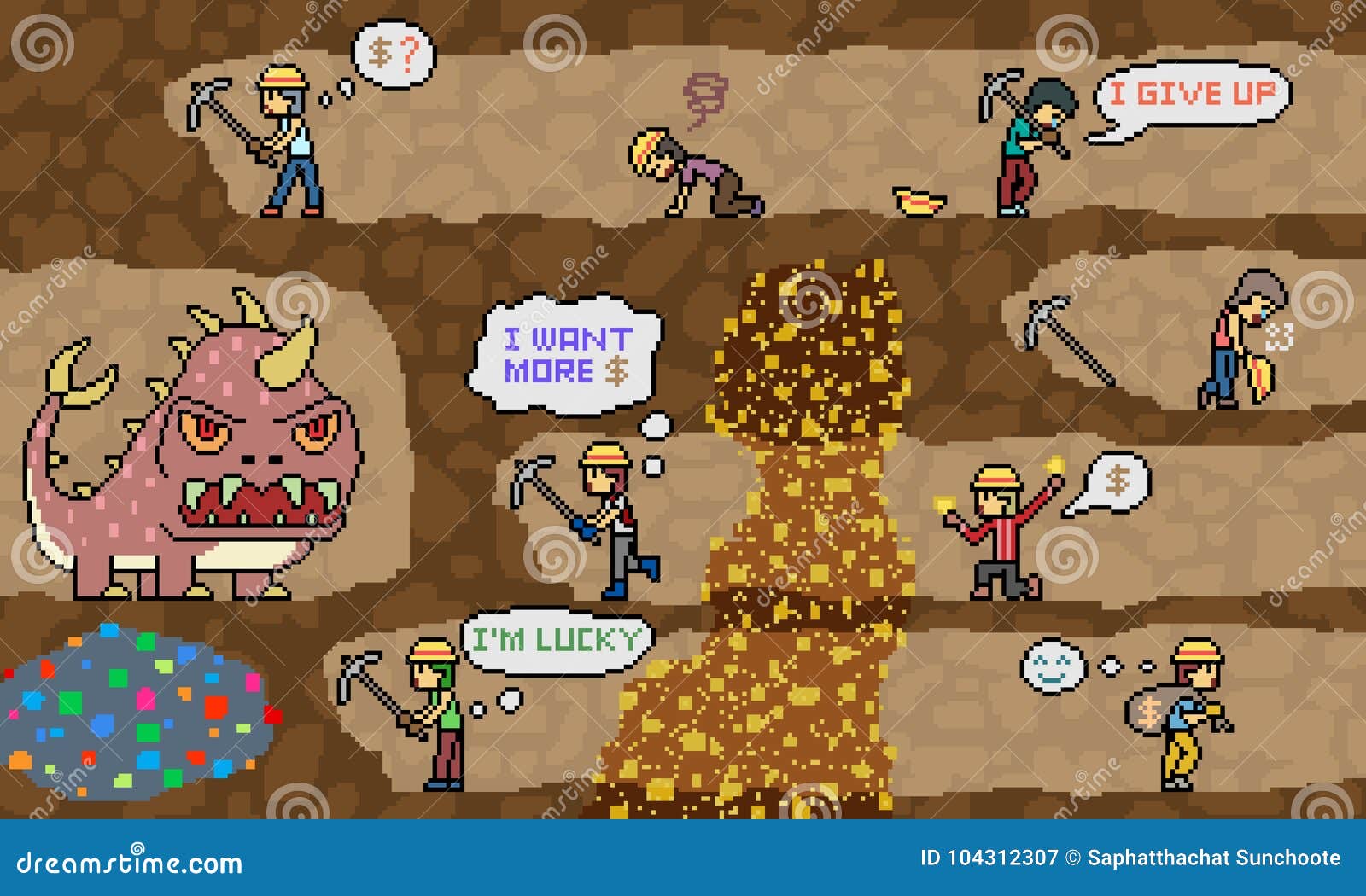 Vector Pixel Art Mine Dig Scene Stock Vector - Illustration of gold ...