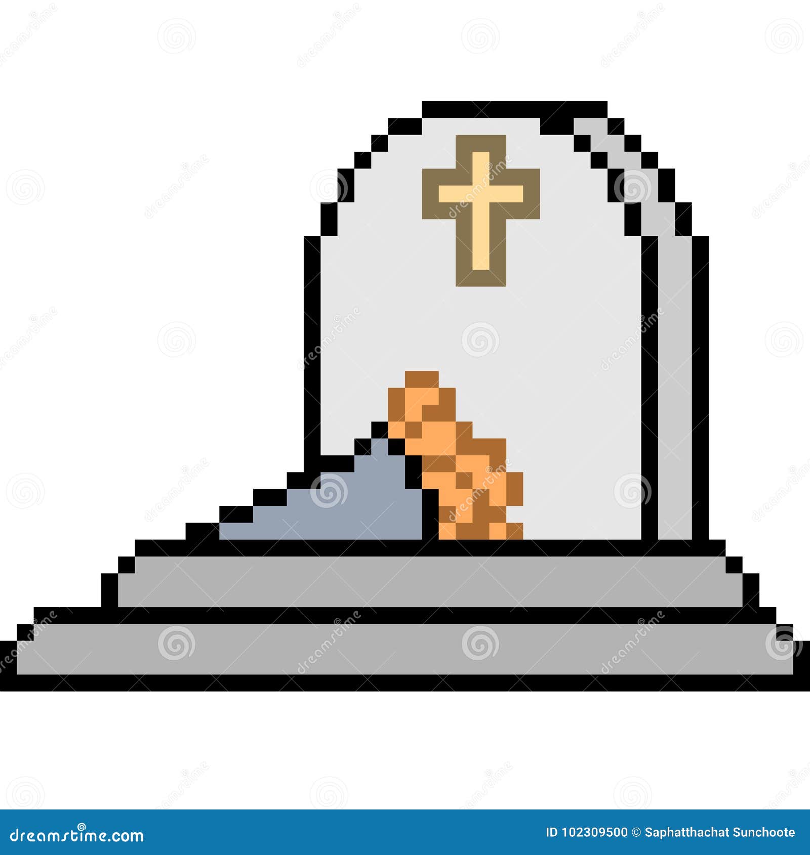 Grave Pixel Art. Tomb 8 Bit. Gravestone Halloween. RIP Cemetery Vector ...