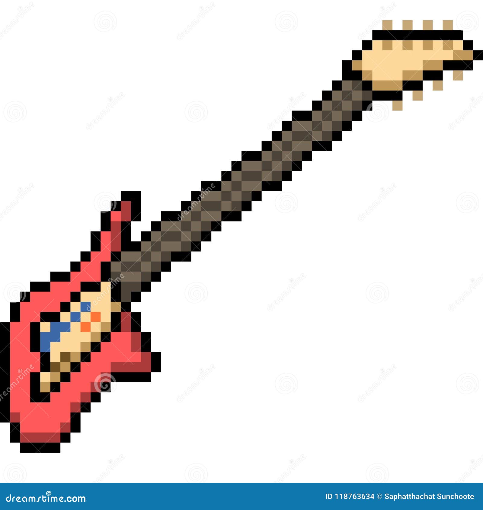 Vector pixel art guitar stock vector. Illustration of pixel - 118763634