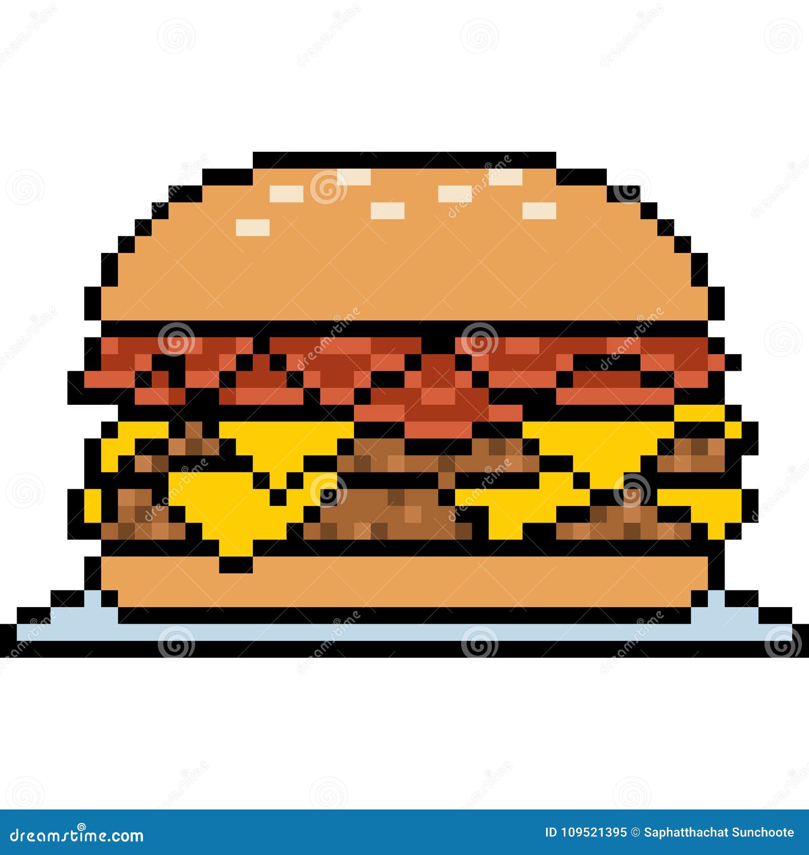Pixel Art Hamburger Isolated On Brown Background. Vector Illustration ...
