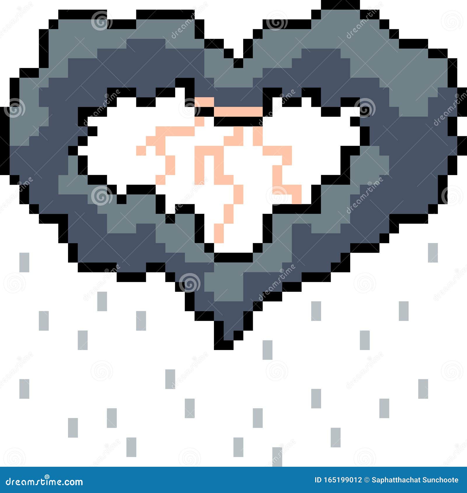 Vector Pixel Art Heart Rain Cloud Stock Vector - Illustration of ...