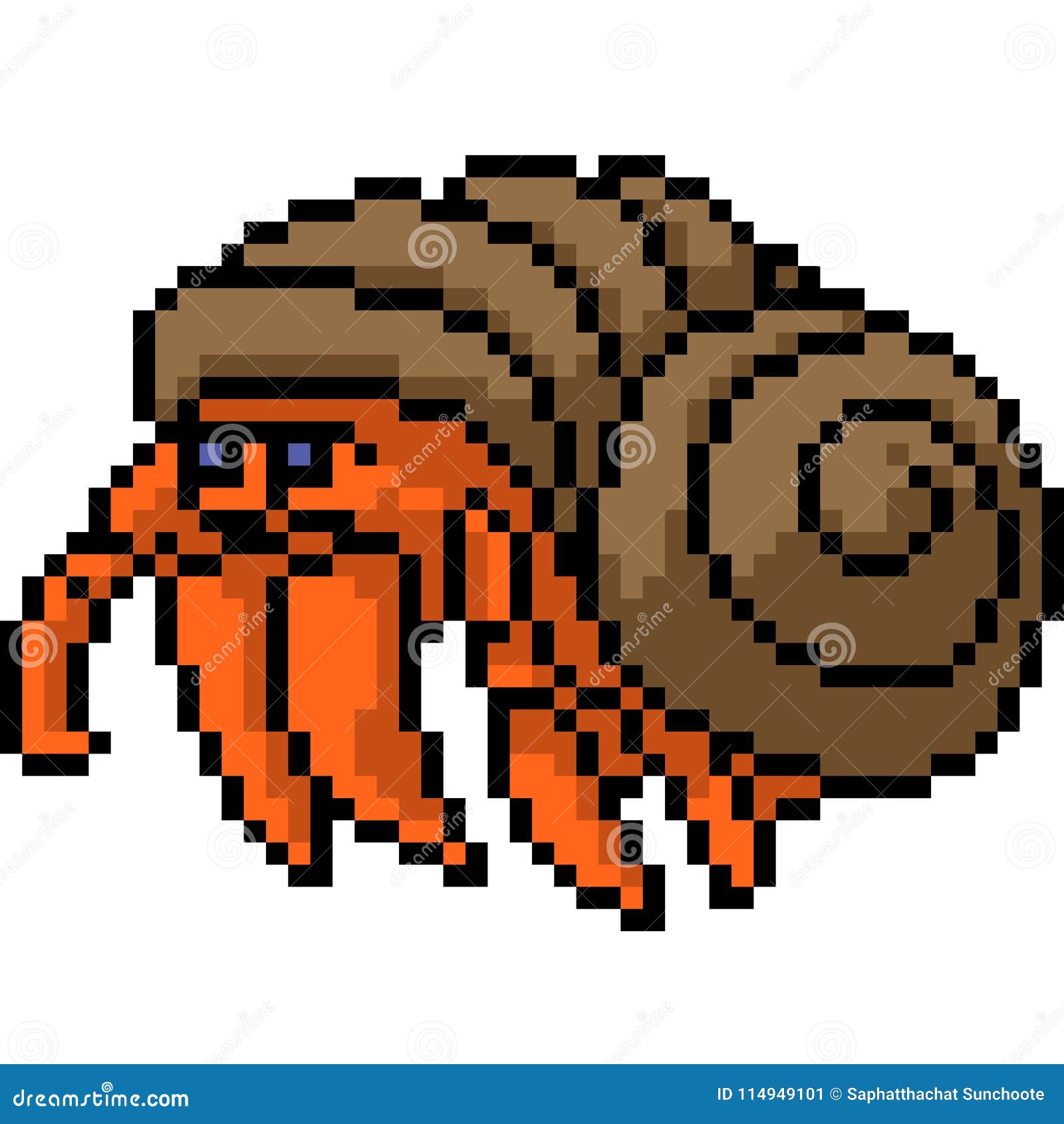 Vector Pixel Art Hermit Crab Stock Vector Illustration Of Cartoon Cute 114949101