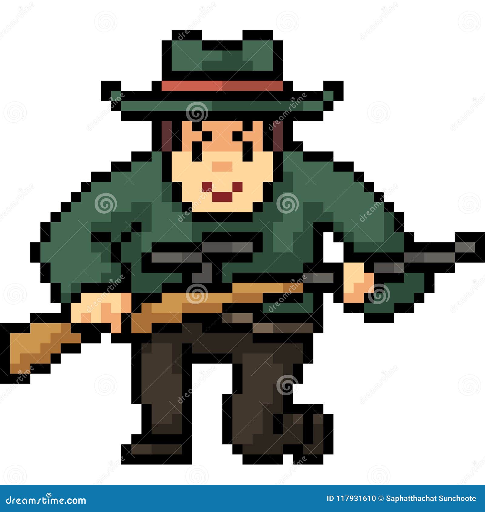 Vector pixel art hunter stock vector. Illustration of cartoon - 117931610