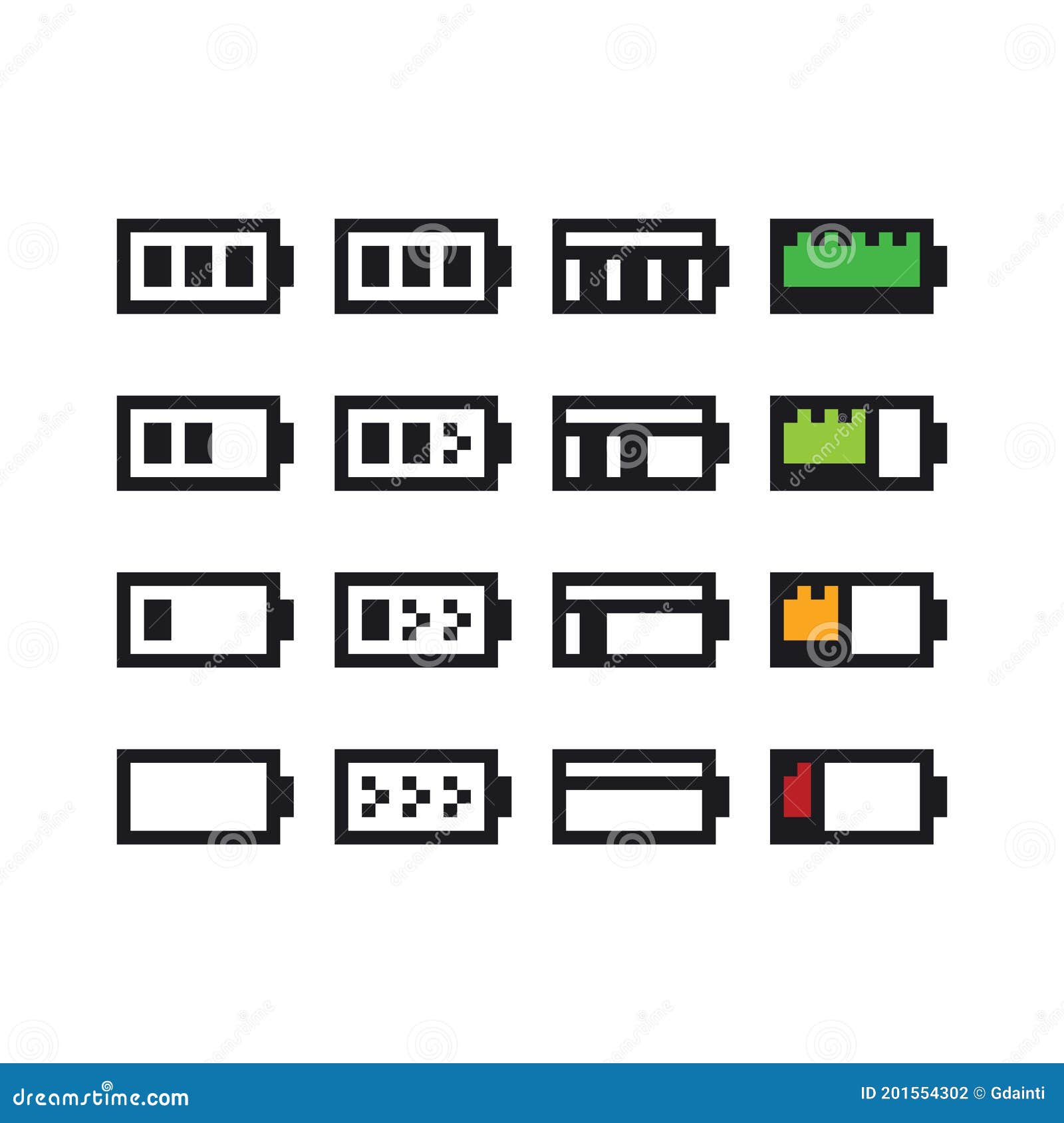 Vector Pixel Art Icon Set - 8 Bit Retro Illustration Of Battery ...