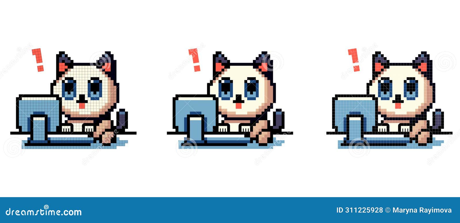 Vector Pixel Art Icon with Siamese Cat Typing on a Computer with a ...