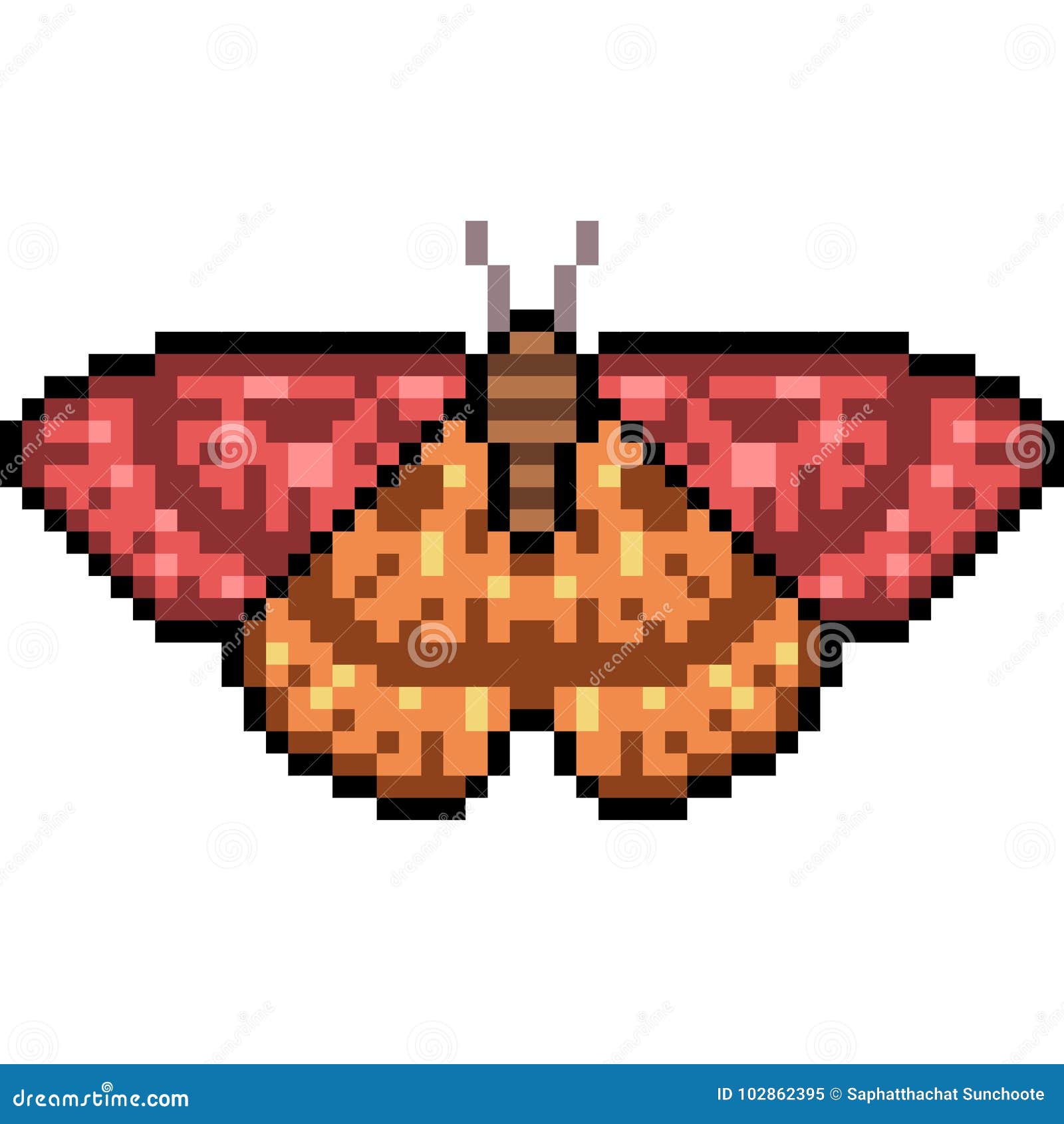 Vector Pixel Art Insect Moth Stock Vector - Illustration of pixel, moth ...