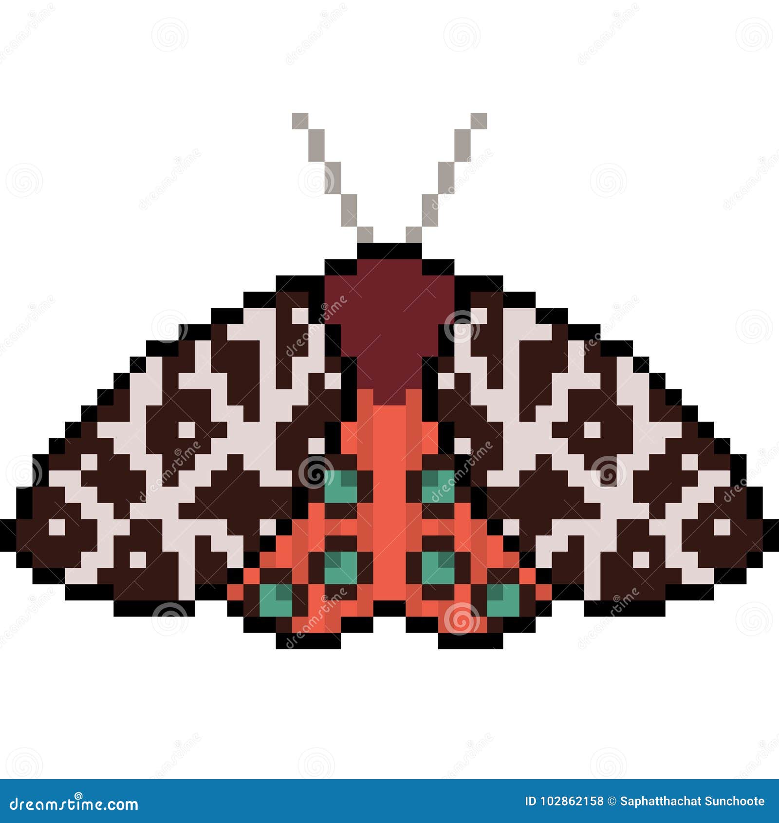Vector Pixel Art Insect Moth Stock Vector - Illustration of cartoon ...
